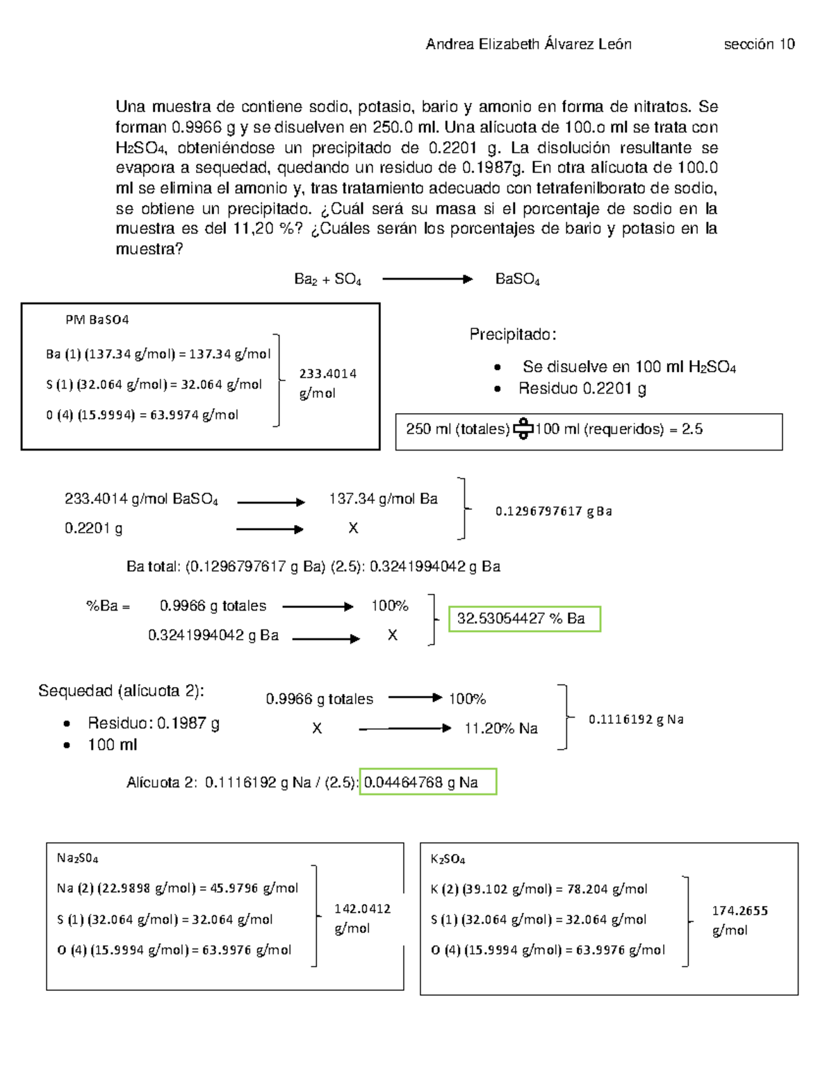 Analitica - Ejercicios - Una muestra de contiene sodio, potasio, bario y amonio en forma de ...