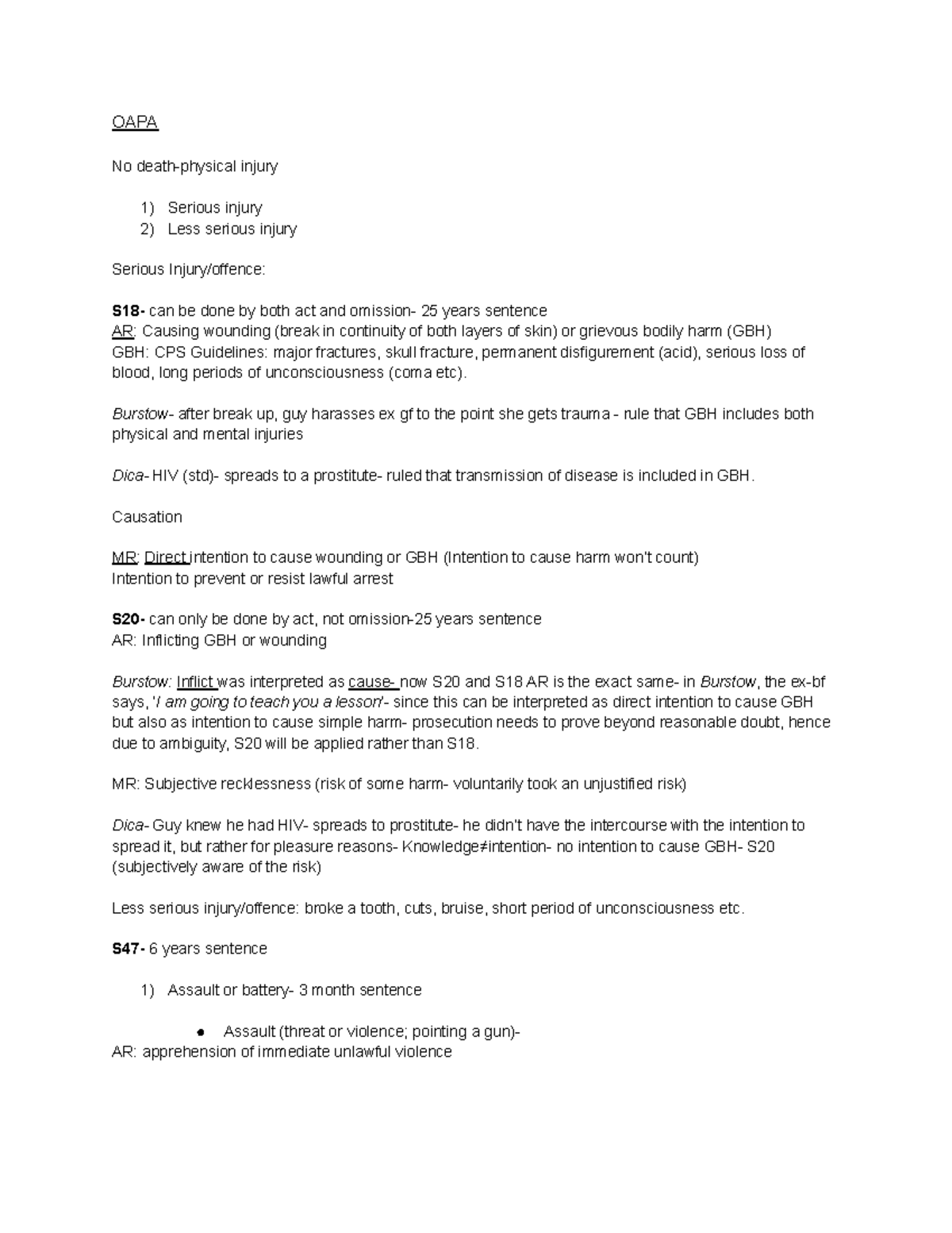 OAPA - OAPA No death-physical injury 1) Serious injury 2) Less serious ...