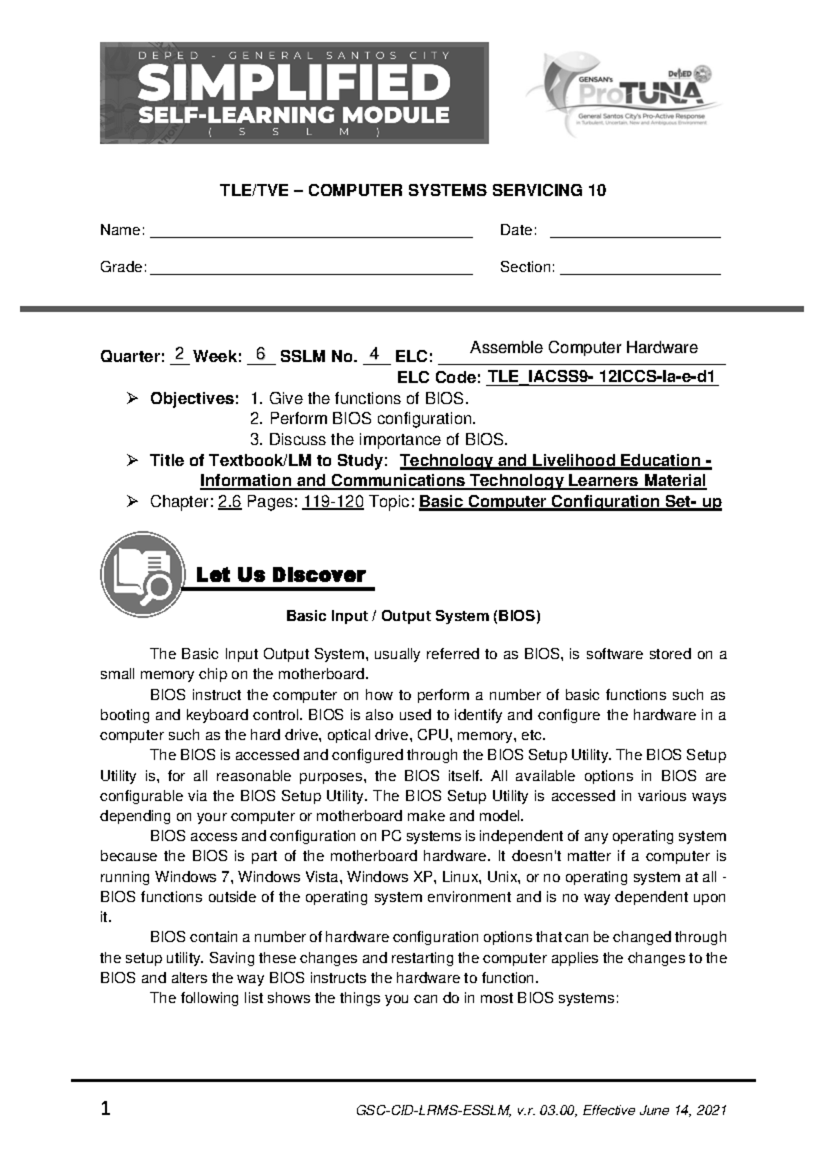 CSS 10 Q2 W6 - Computer Module 1 - TLE/TVE – COMPUTER SYSTEMS SERVICING ...