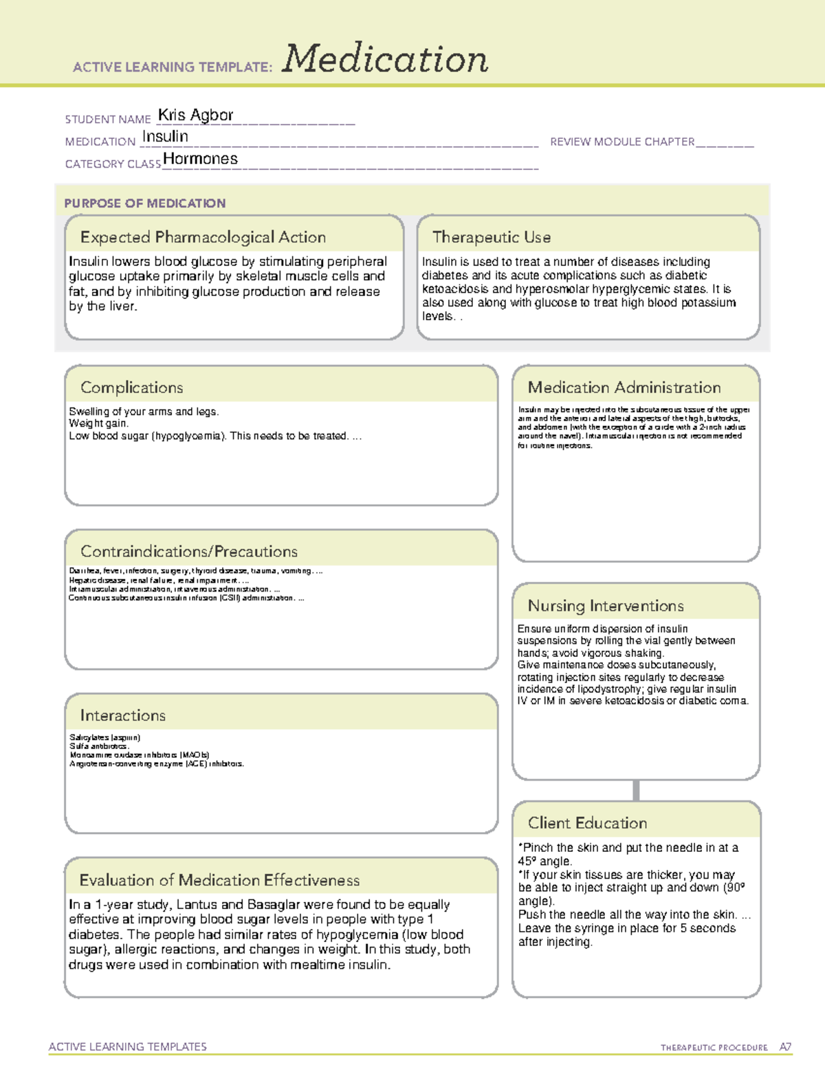 Insulin - Med Card - ACTIVE LEARNING TEMPLATES THERAPEUTIC PROCEDURE A ...