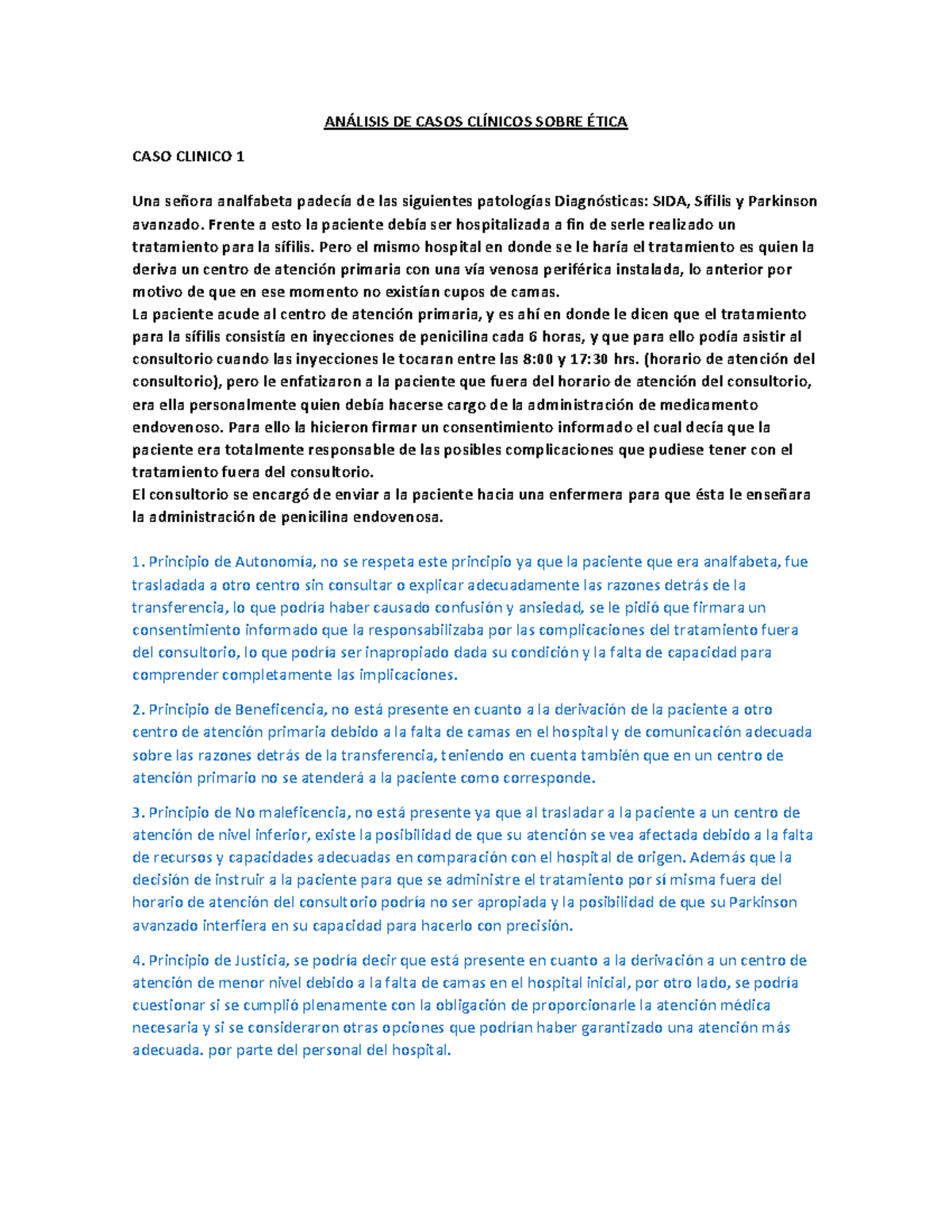 ANÁ Lisis DE Casos CLÍ Nicos Sobre Etica - ANÁLISIS DE CASOS CLÍNICOS SOBRE ÉTICA CASO CLINICO 1 ...