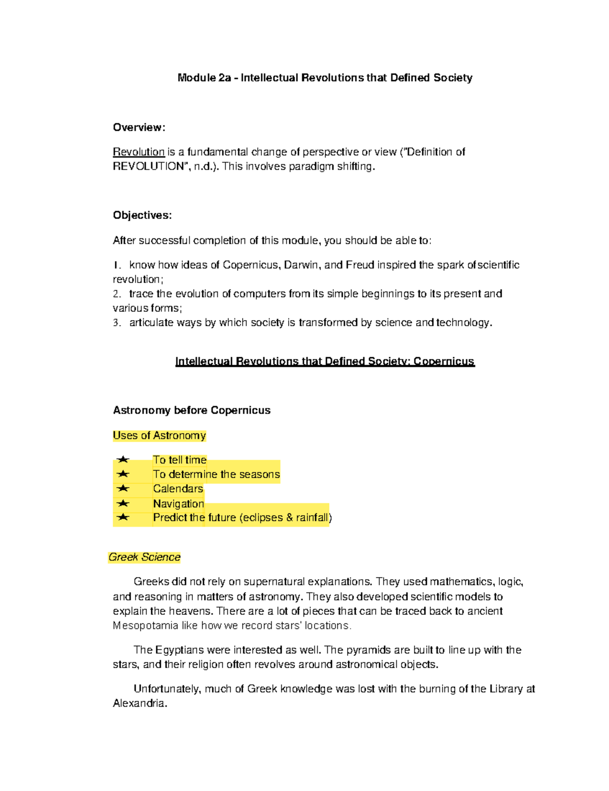 Module 2a Intellectual Revolutions that Defined Society - ). This ...