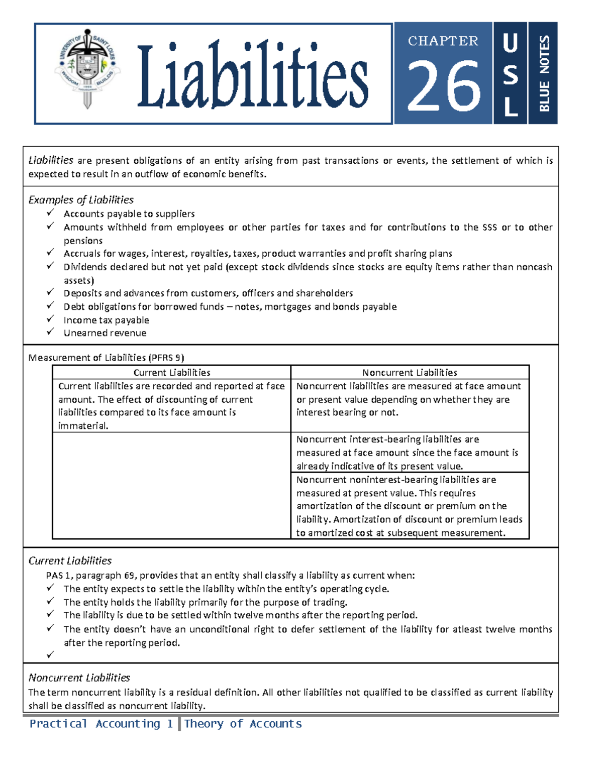 26 Liabilities Lecture note - Practical Accounting 1 Theory of Accounts ...