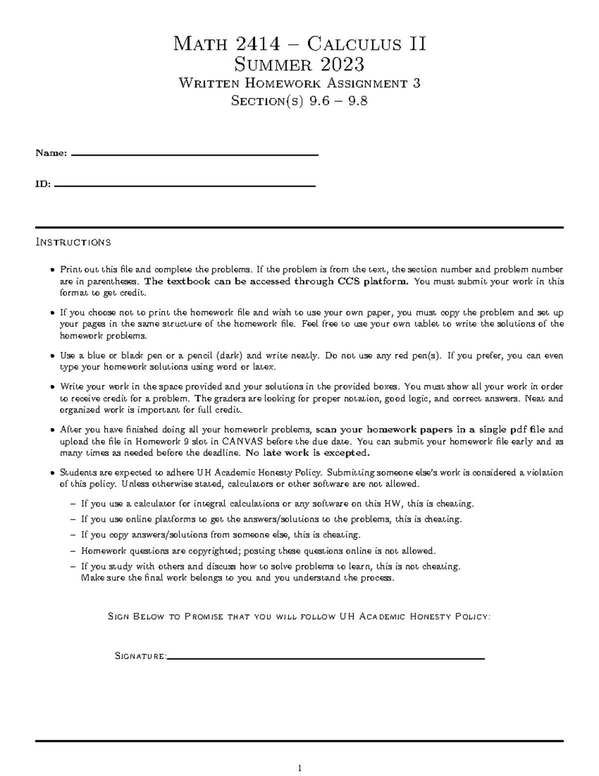 Whwk3-1 - ssssdasdadadaa - Math 2414 – Calculus II Summer 2023 Written ...