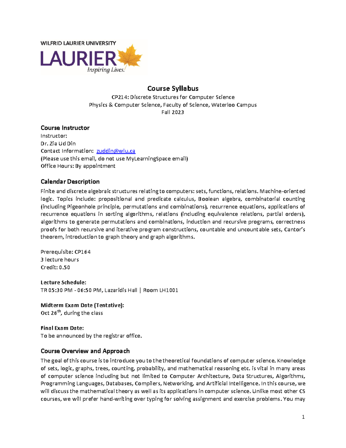 CP214 Syllabus Fall2023 - Course Syllabus CP 214 : Discrete Structures ...