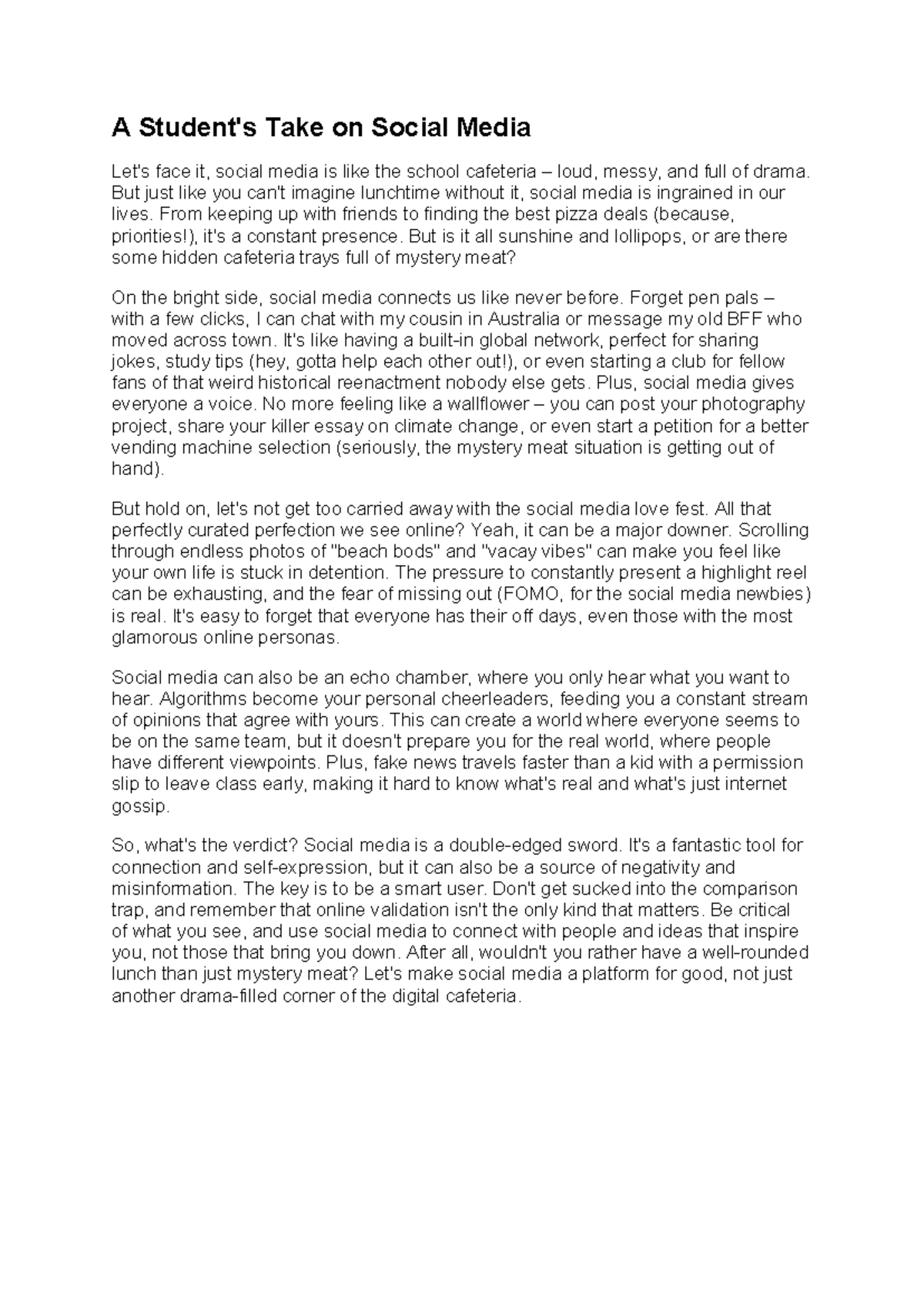 A Students Take on Social Media - A Student's Take on Social Media Let ...