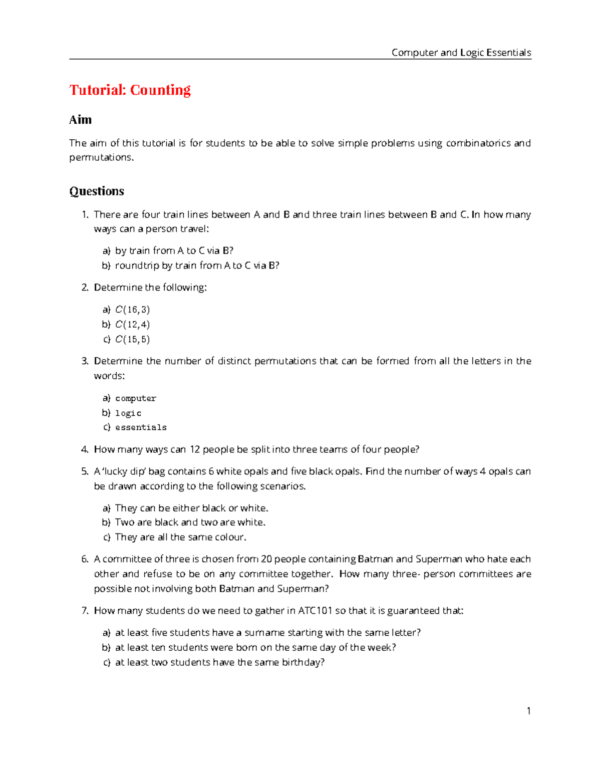 COS10003-tutorial 07 - ComputerandLogicEssentials Tutorial: Counting Aim - Studocu