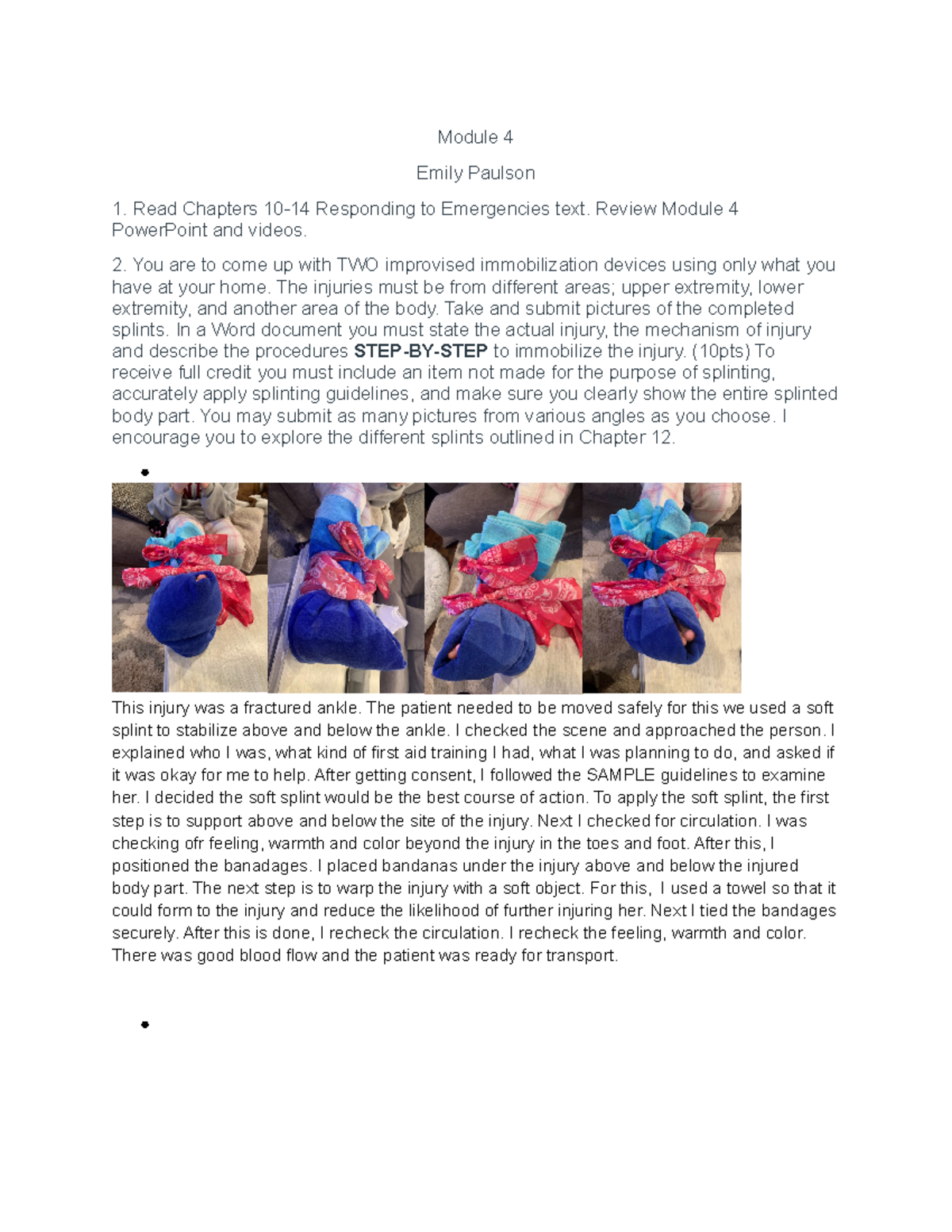Module 4 First Aid -2 - Module 4 Emily Paulson 1. Read Chapters 10-14 ...