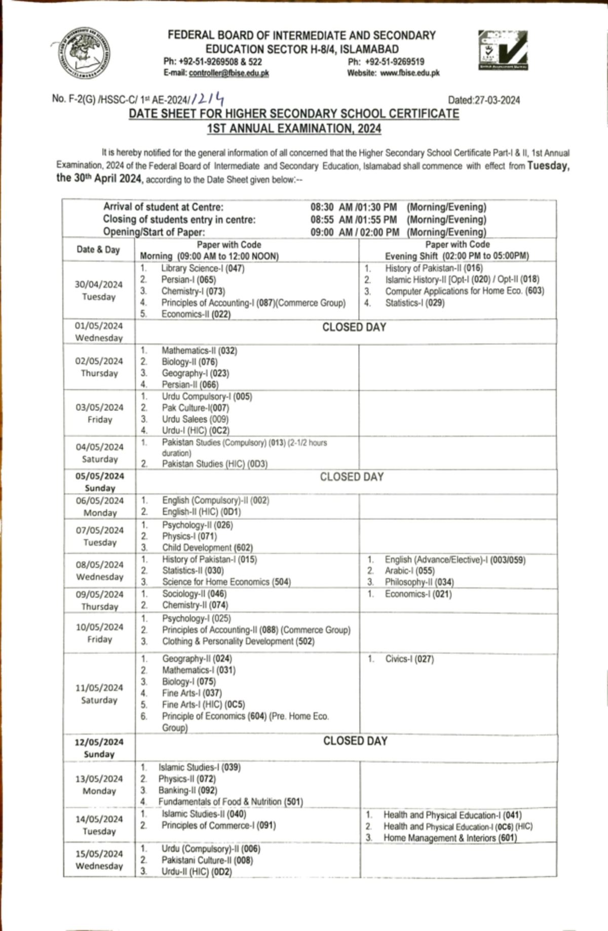 HSSC Datesheet 24 - Accountancy - Studocu