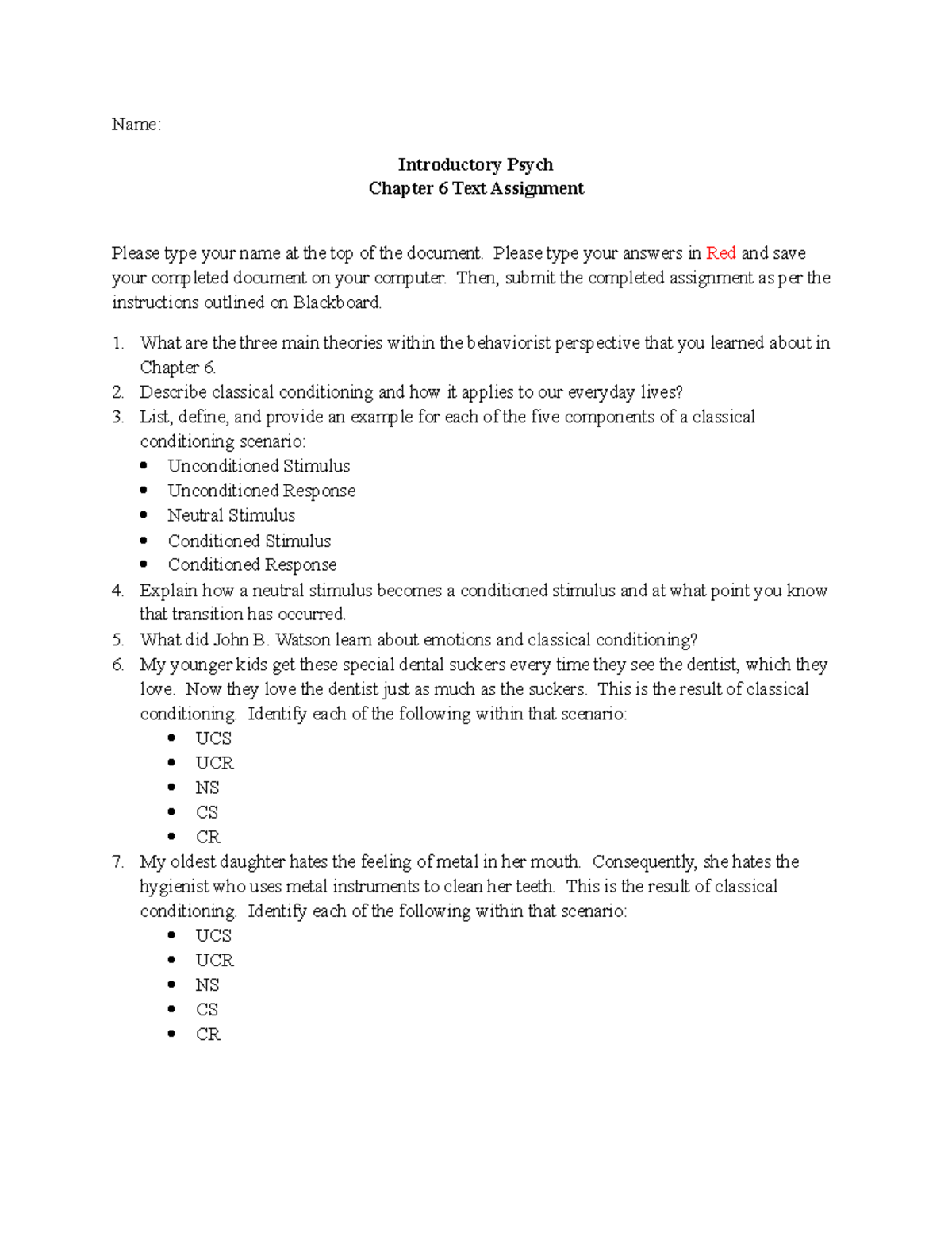 101 Chapter 6 Text Assignment-1 - Name: Introductory Psych Chapter 6 ...