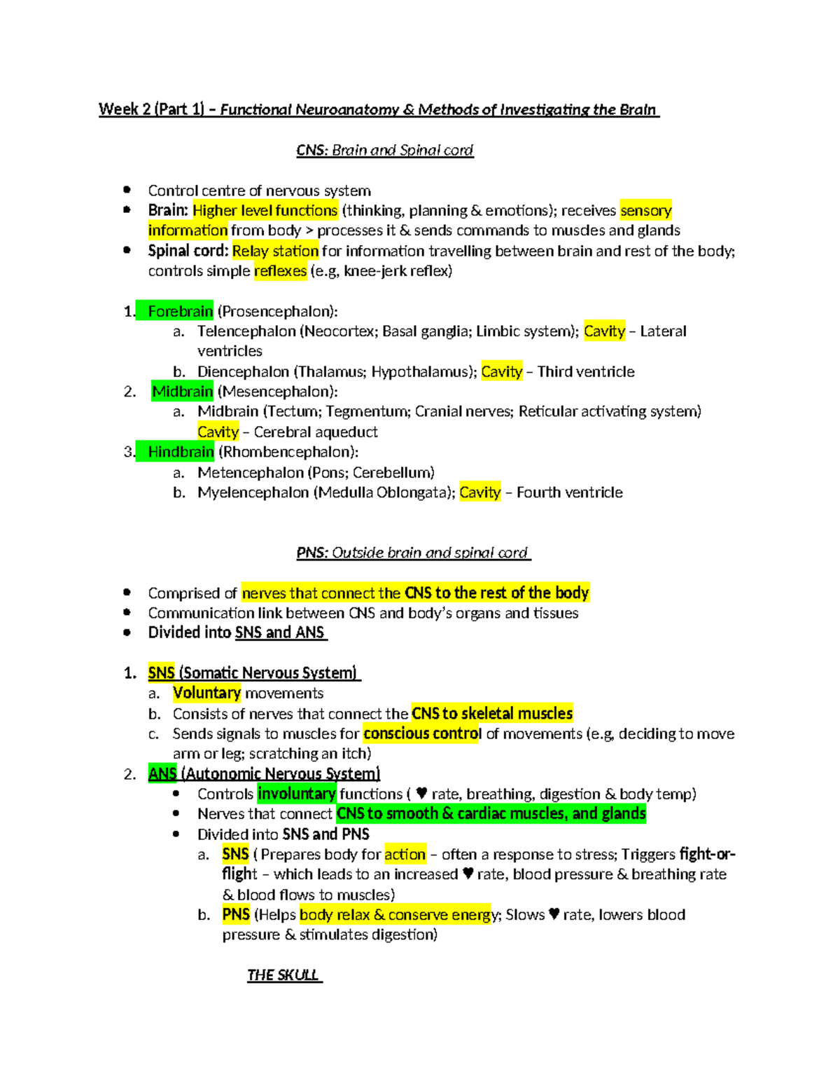 Week 2 - week 2 - Week 2 (Part 1) – Functional Neuroanatomy & Methods ...