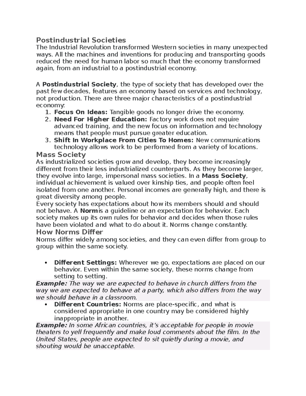 Sociology 23 - Notes - Postindustrial Societies The Industrial ...