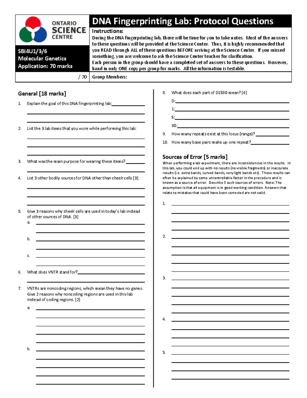 OSC DNA Fingerprinting Lab 4U1 - DNA Fingerprinting Lab: Protocol ...