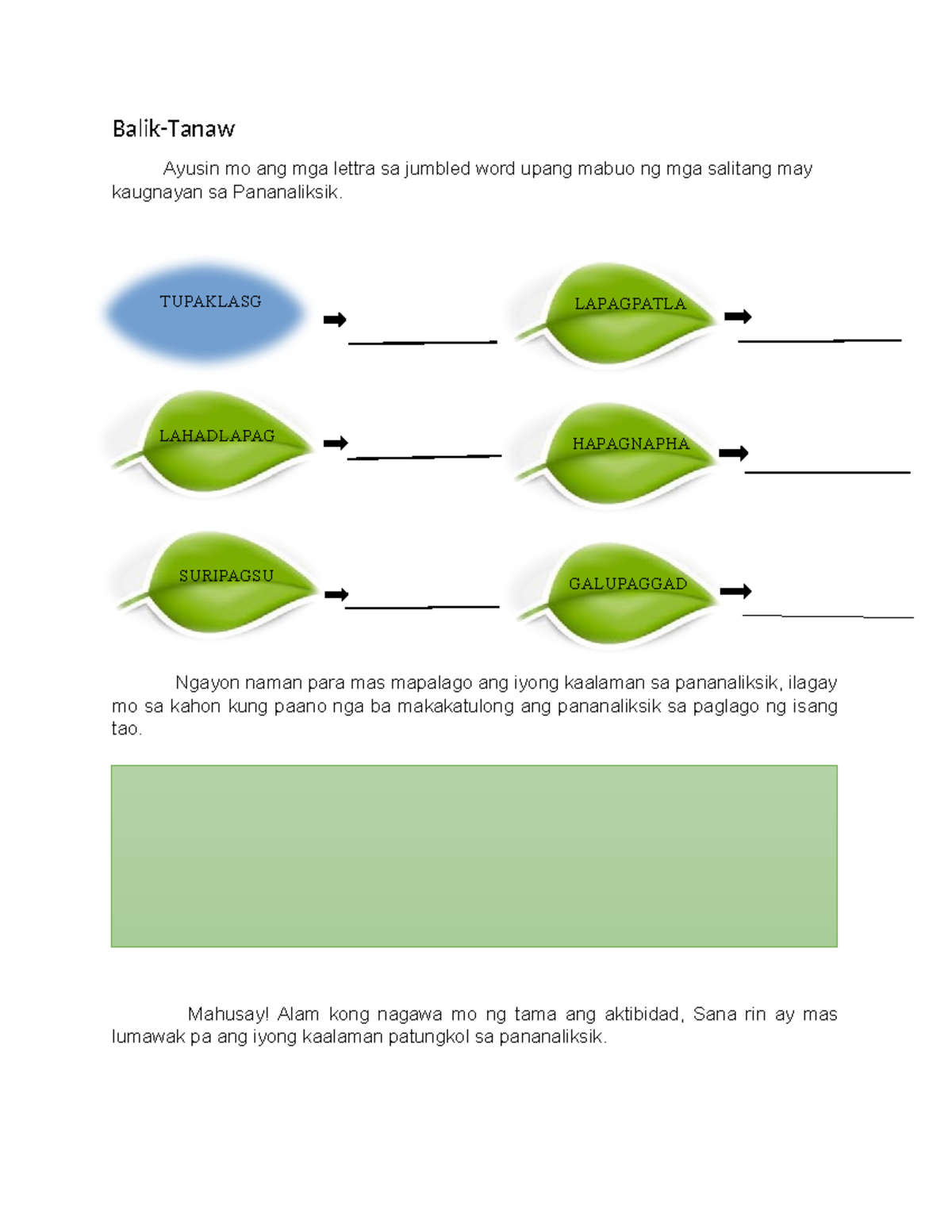 Balik-Tanaw - review - Balik-Tanaw Ayusin mo ang mga lettra sa jumbled ...