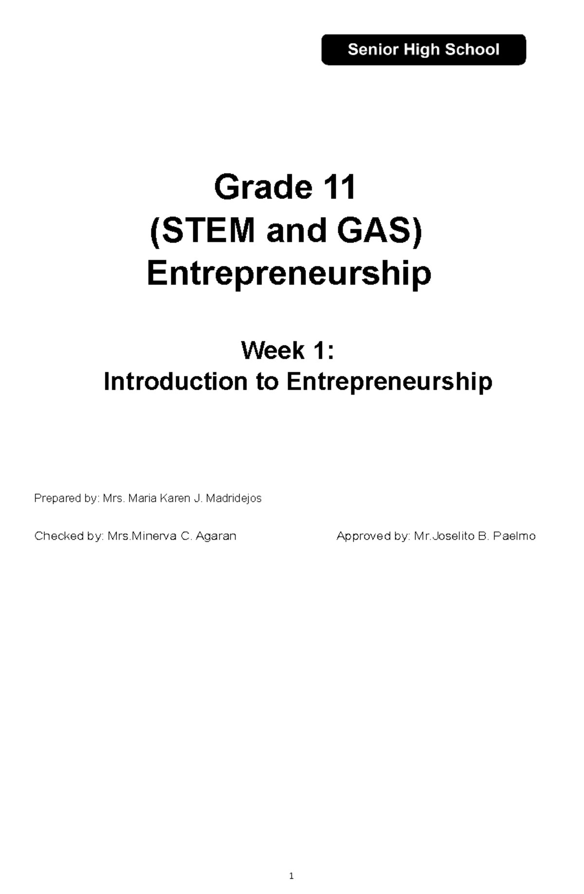 Entrepweek 1 - sADASDFS - Grade 11 (STEM and GAS) Entrepreneurship Week ...