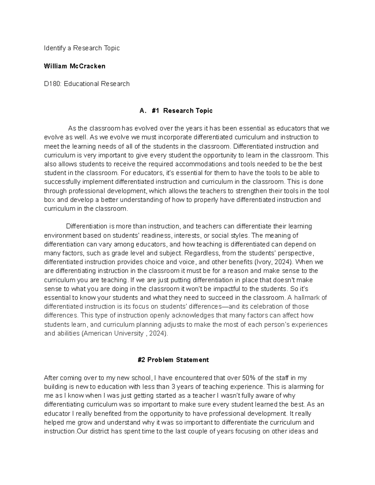 Identify a Research Topic - Identify a Research Topic William McCracken ...