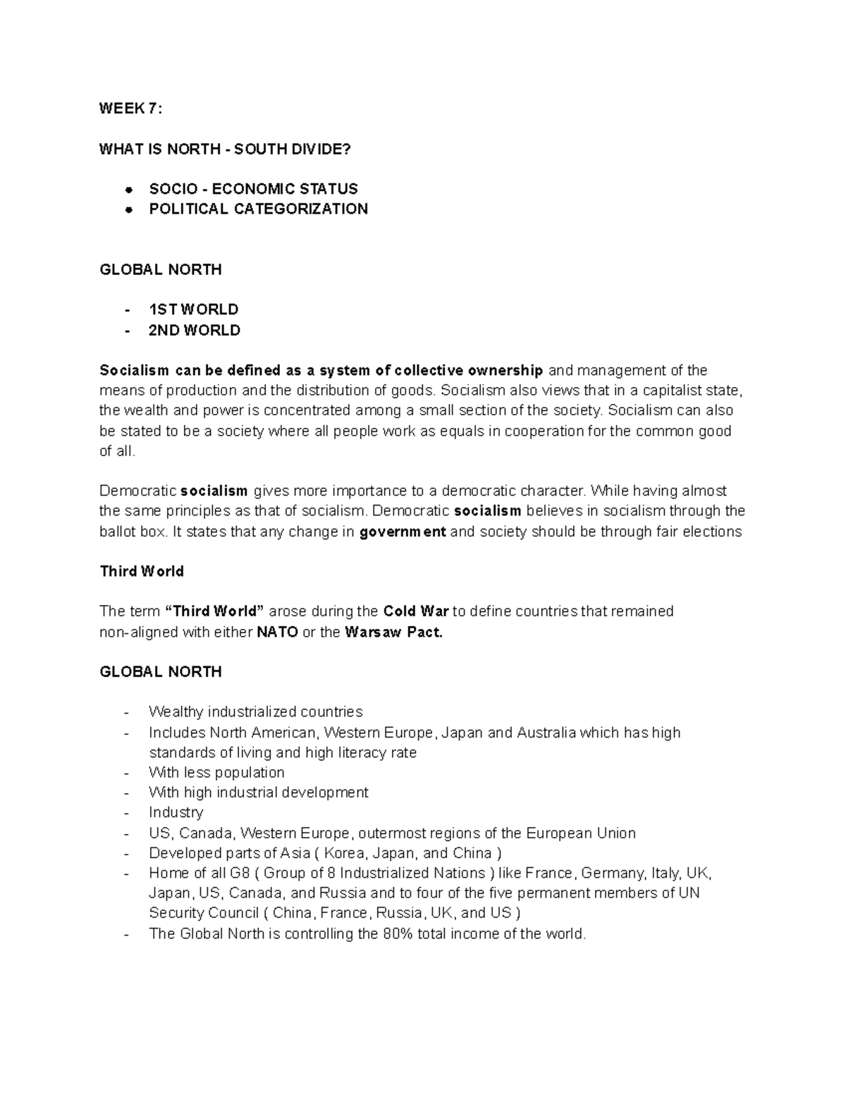 TCWD WEEK 7 Onwards - WEEK 7: WHAT IS NORTH - SOUTH DIVIDE? SOCIO ...