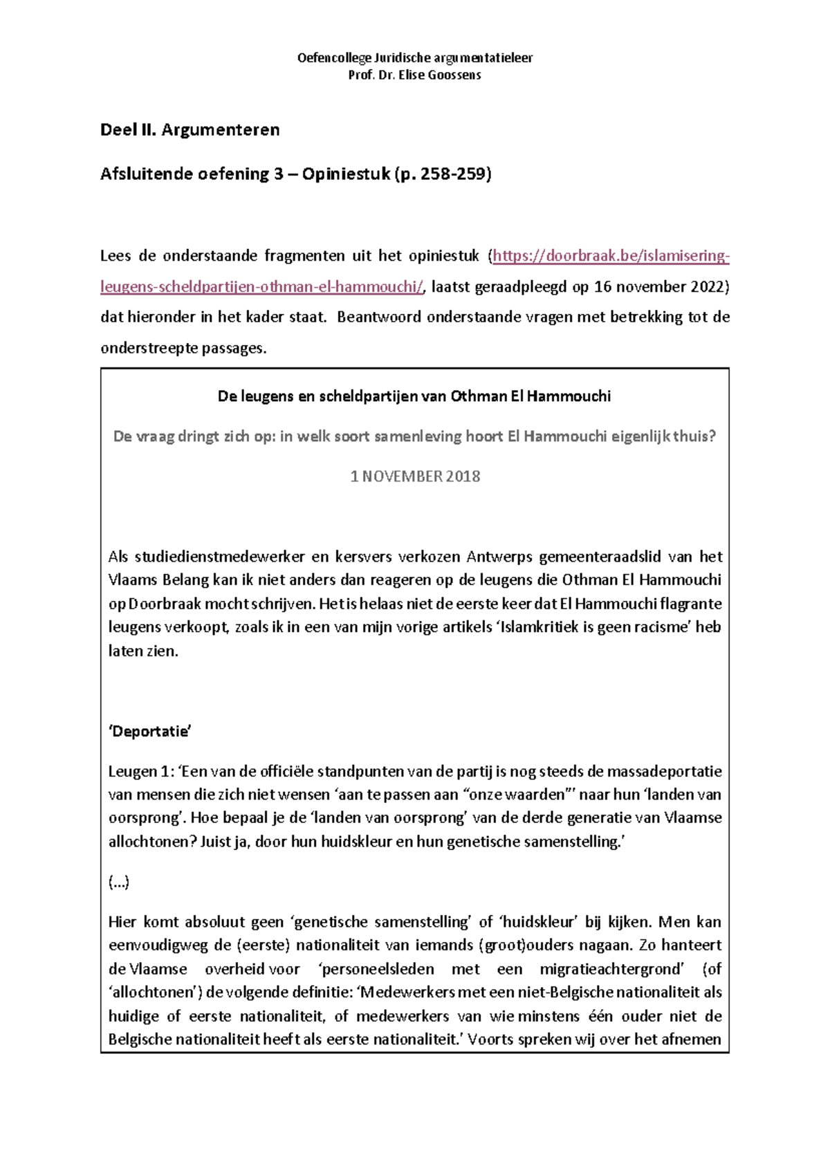 Deel II. Argumenteren - afsluitende oefening opiniestuk - Prof. Dr ...