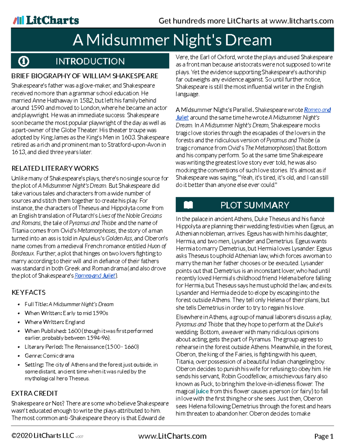 A Midsummer Night's Dream - A Midsummer Night's Dream BRIEF BIOGRAPHY ...