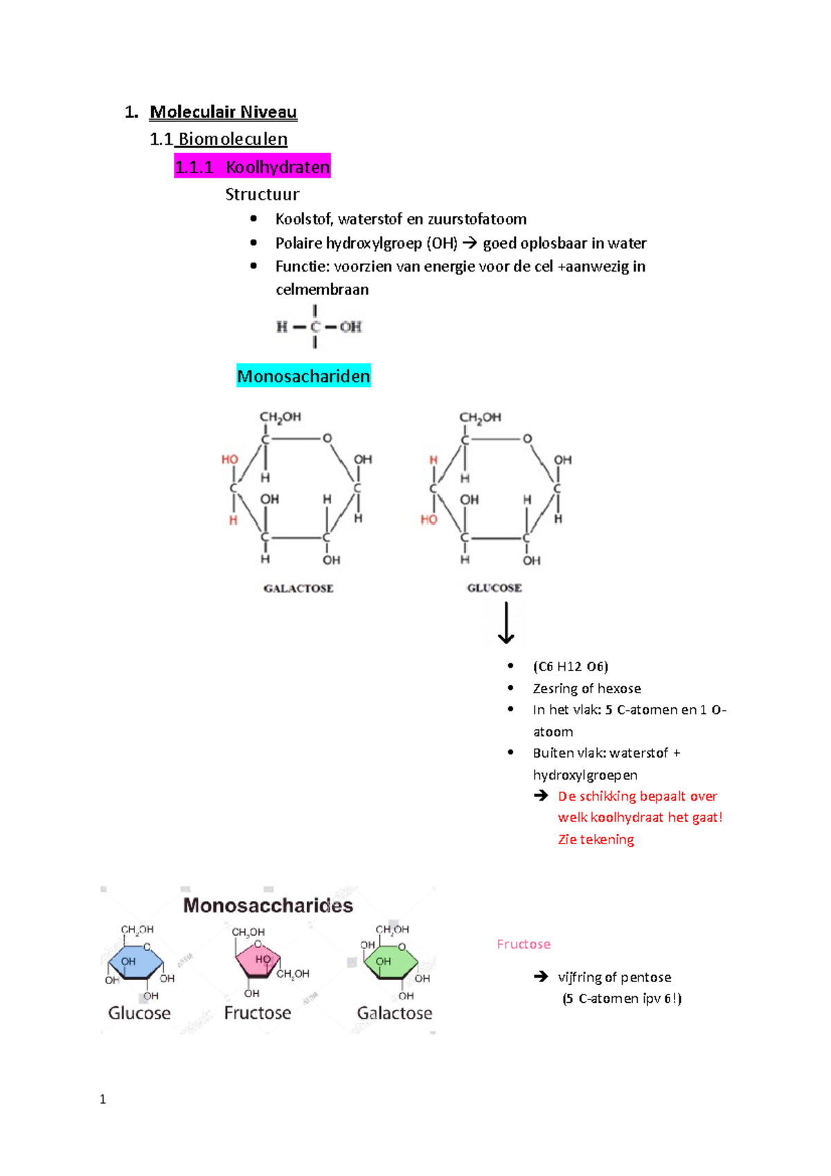 2.1 moleculair niveau sv - 1. Moleculair Niveau 1 Biomoleculen 1.1 ...