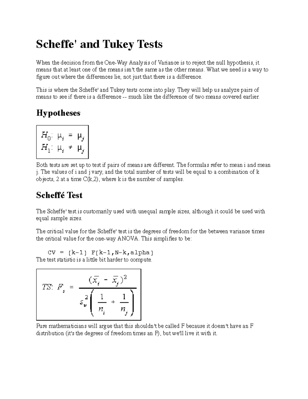 Stats 14 - scheffee and turkey tests class notes - Scheffe' and Tukey ...