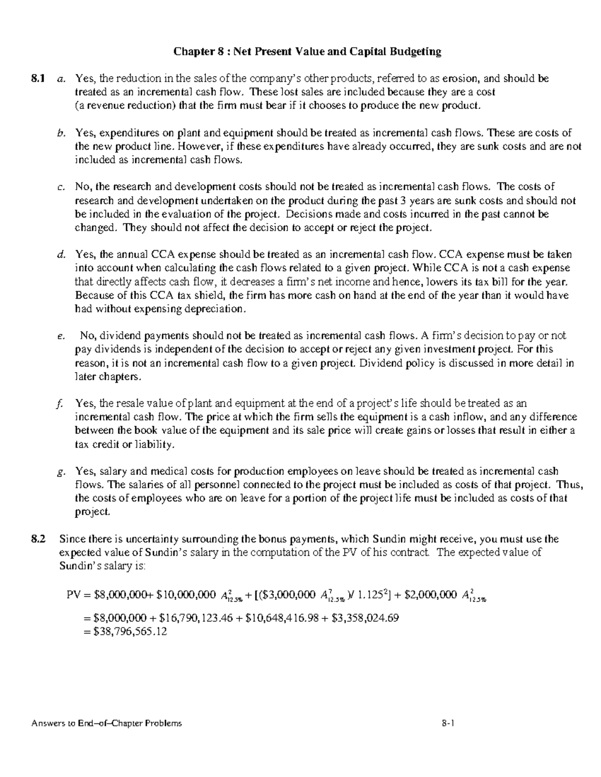 Chapter 08 Soln - Practice problems solutions - Chapter 8 : Net Present Value and Capital ...