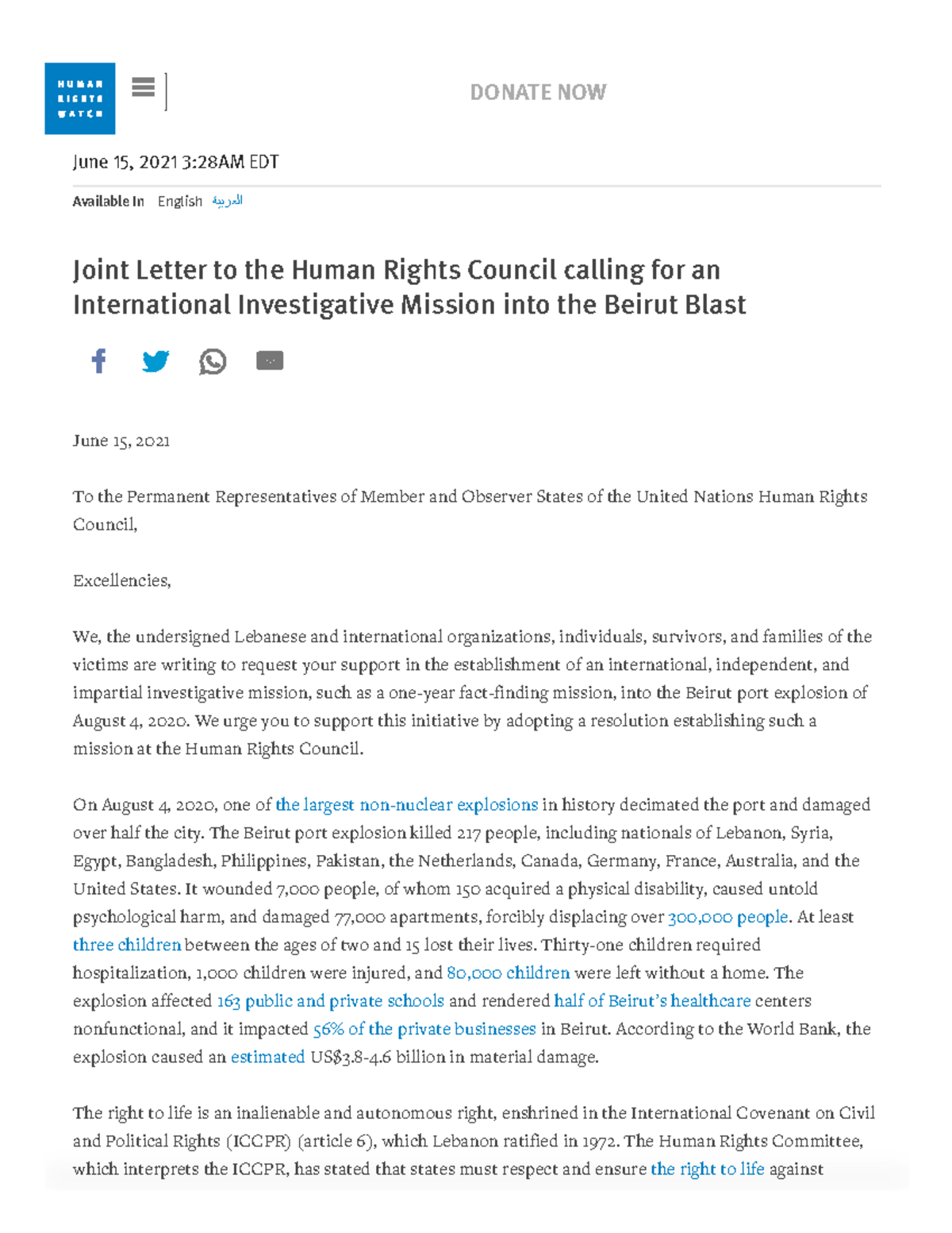 Joint Letter to the Human Rights Council calling for an International ...