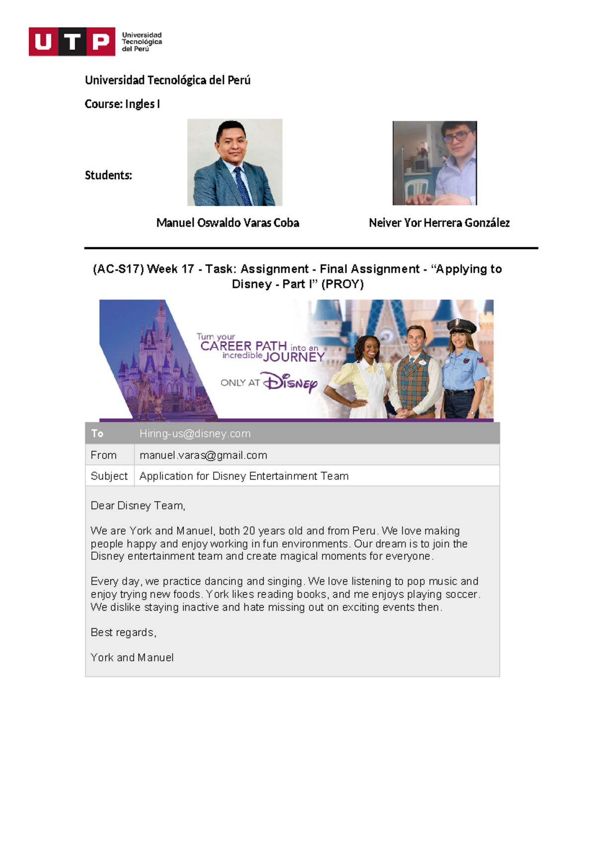 (AC-S17) Week 17 - Task Assignment - Final Assignment - “Applying to Disney - Part I” (PROY ...