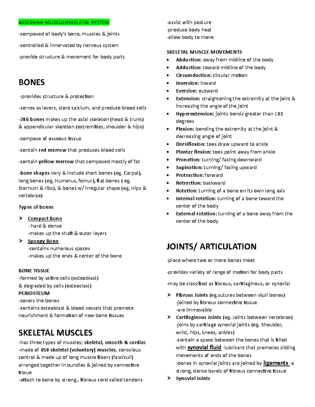 Assessing Musculoskeletal System - ASSESSING MUSCULOSKELETAL SYSTEM ...
