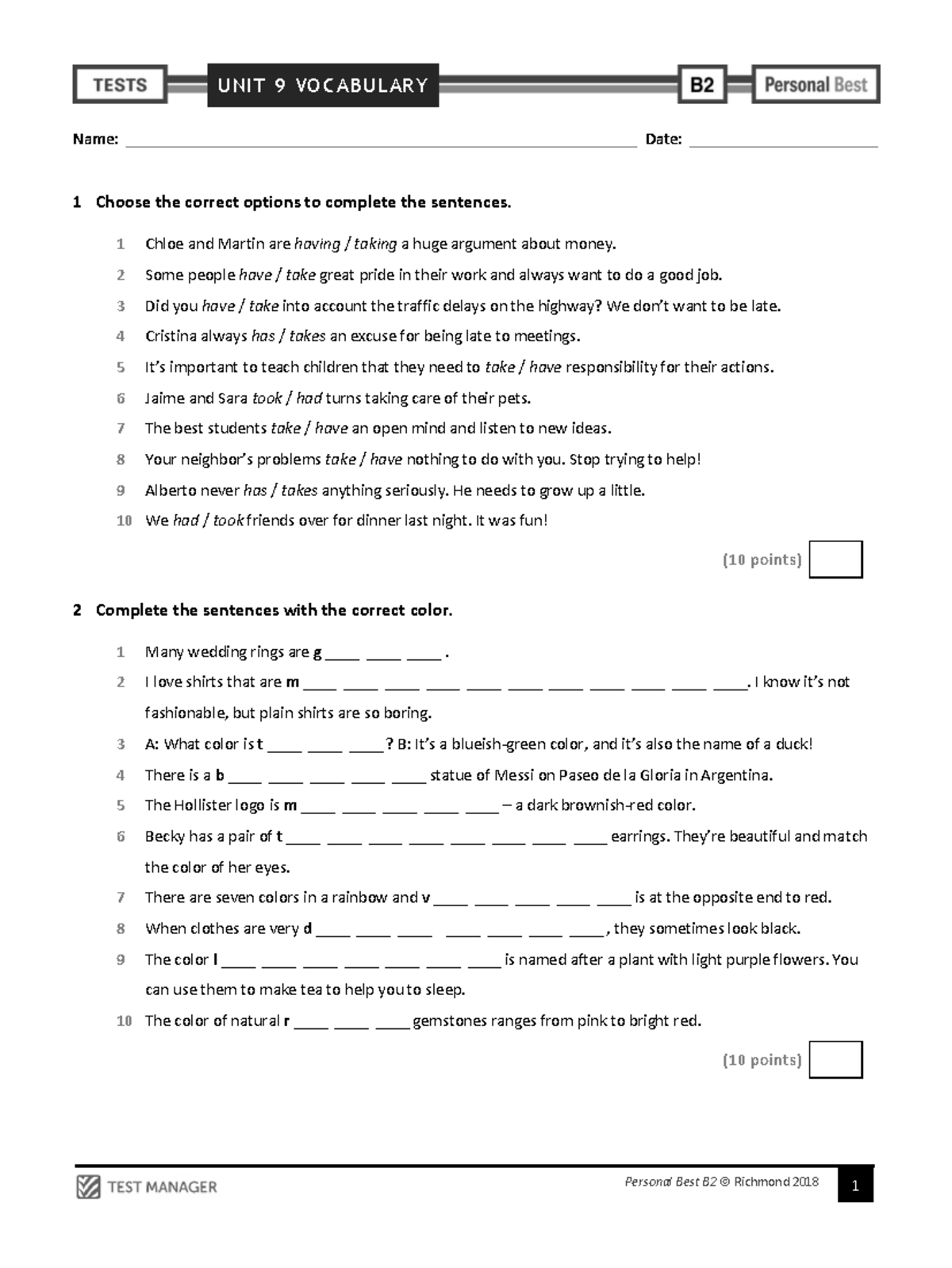 Am Personal Best B2 Unit 9 Vocab - UNIT 9 VOCABULARY Personal Best B2 ...