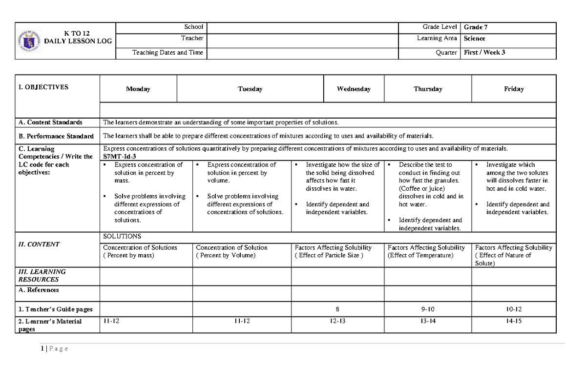 Pdfcoffee - Daily Lesson Log - K TO 12 DAILY LESSON LOG School Grade ...