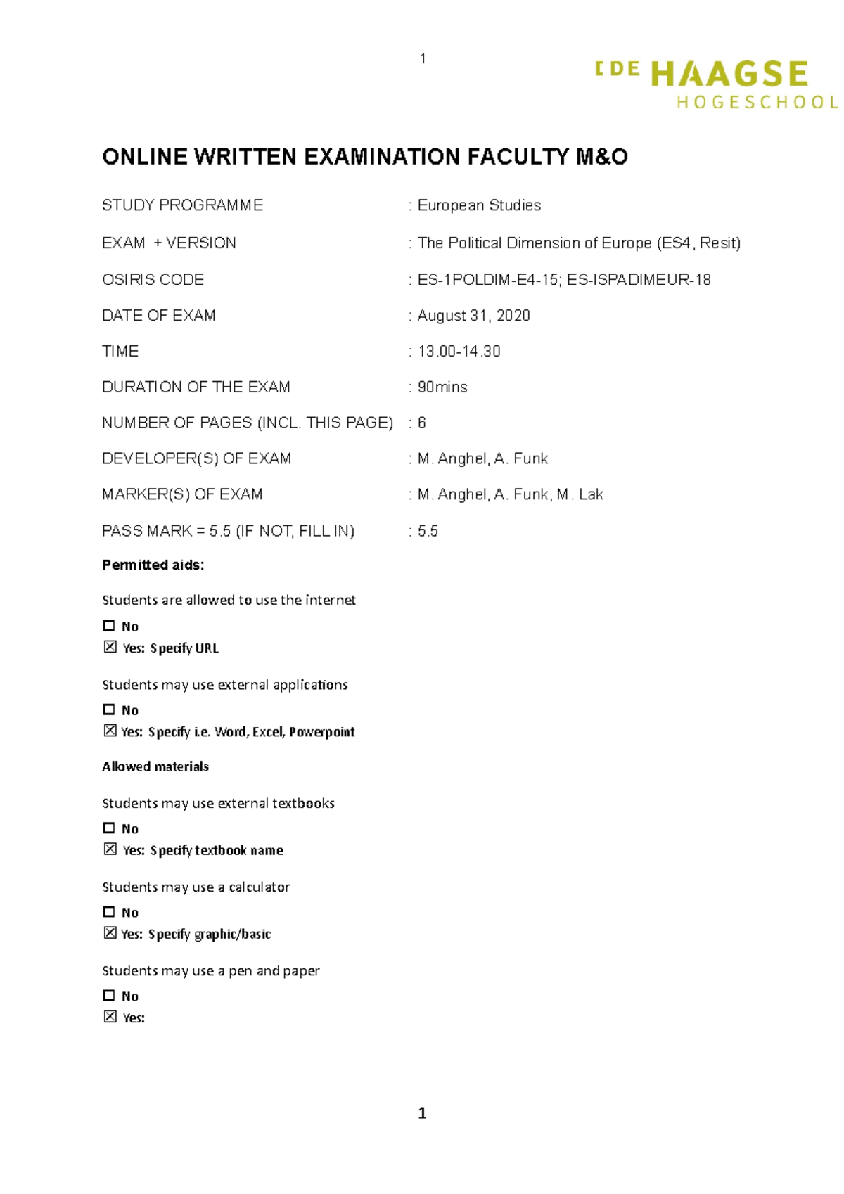 PDo E ES4 resit August 19 20 Final EXAMm - ONLINE WRITTEN EXAMINATION ...