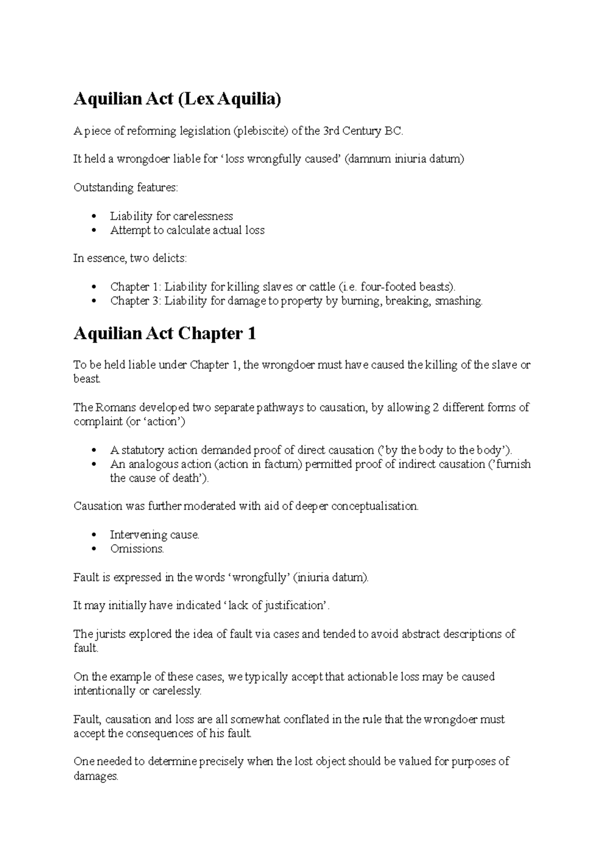 Lecture 10 - Damage to Property - Aquilian Act (Lex Aquilia) A piece of ...