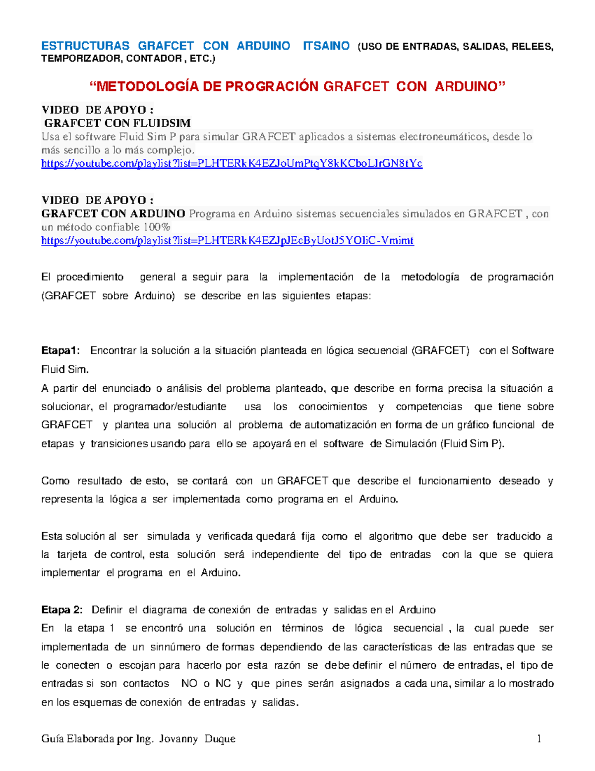 Estructuras Grafcet CON Arduino - TEMPORIZADOR, CONTADOR , ETC.) “METODOLOGÍA DE PROGRACIÓN ...