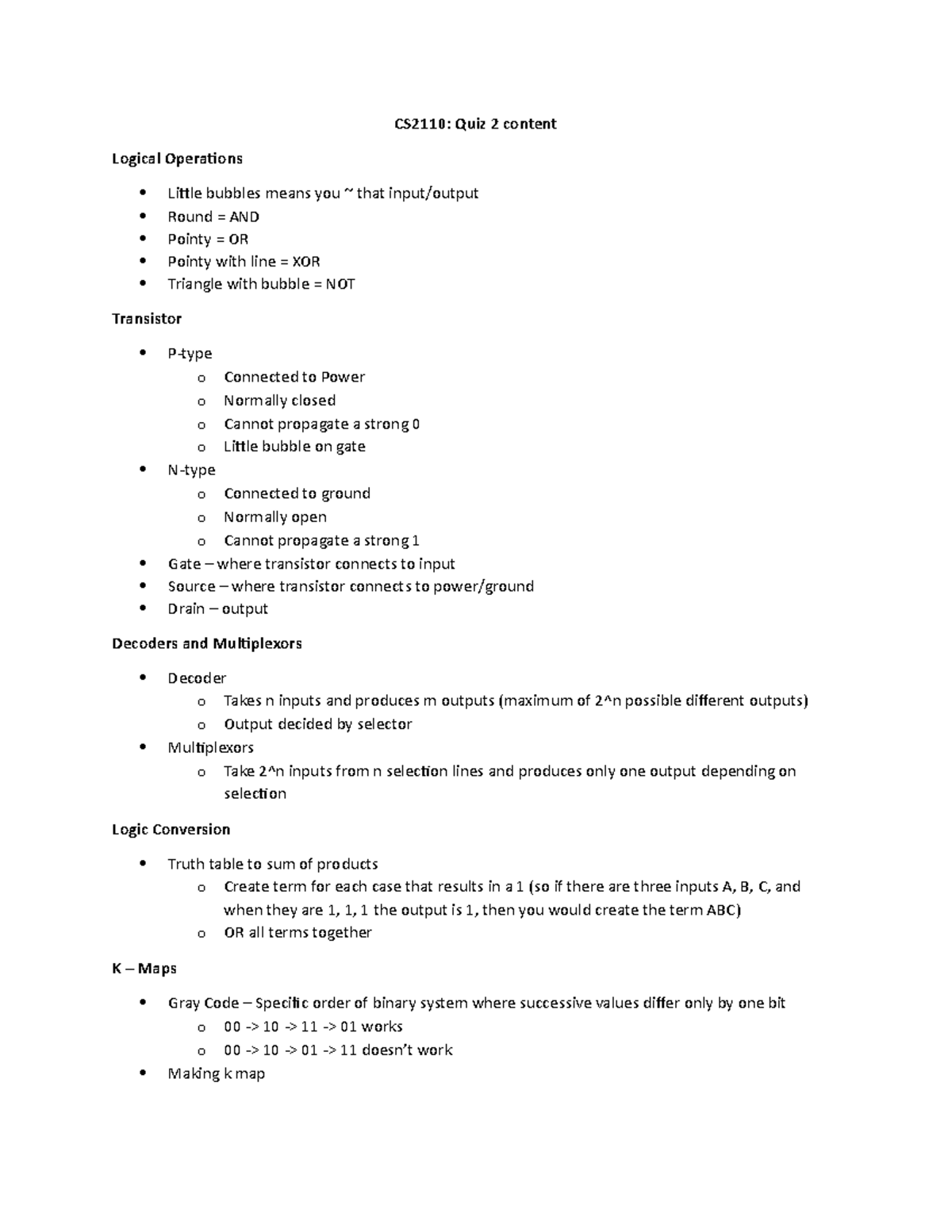 CS2110 Quiz 2 Content - CS2110: Quiz 2 content Logical Operations Little bubbles means you ...