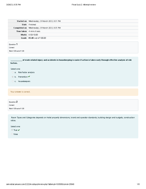 Final Quiz 2 Attempt review - Started on Wednesday, 29 March 2023, 8:19 PM State Finished ...