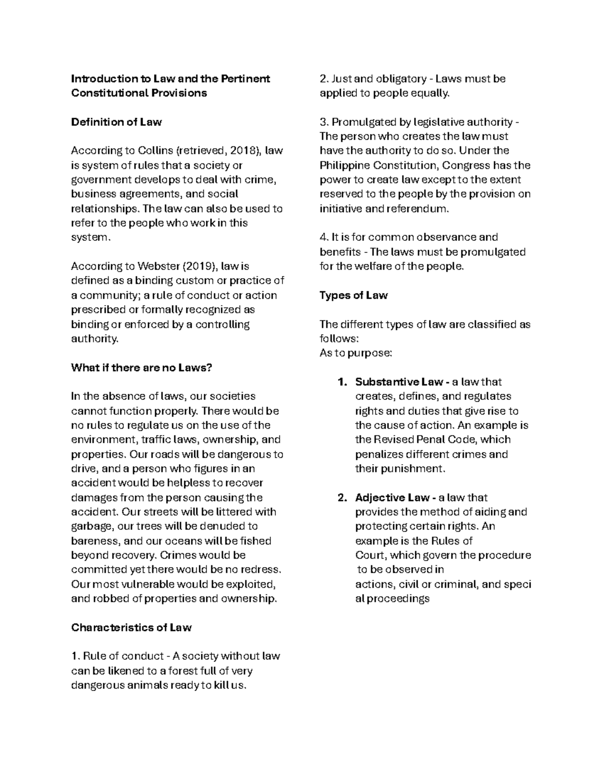 Introduction to Law and the Pertinent Constitutional Provisions ...