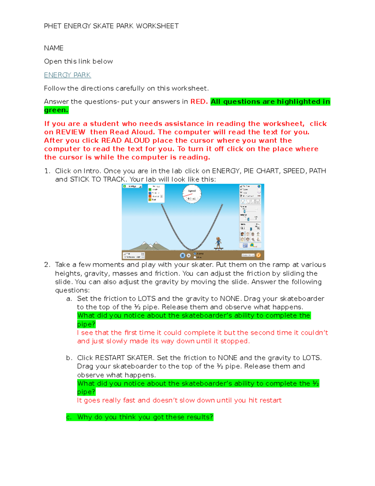 Energy+Skateboard+park+lab+report (2) - PHET ENERGY SKATE PARK ...