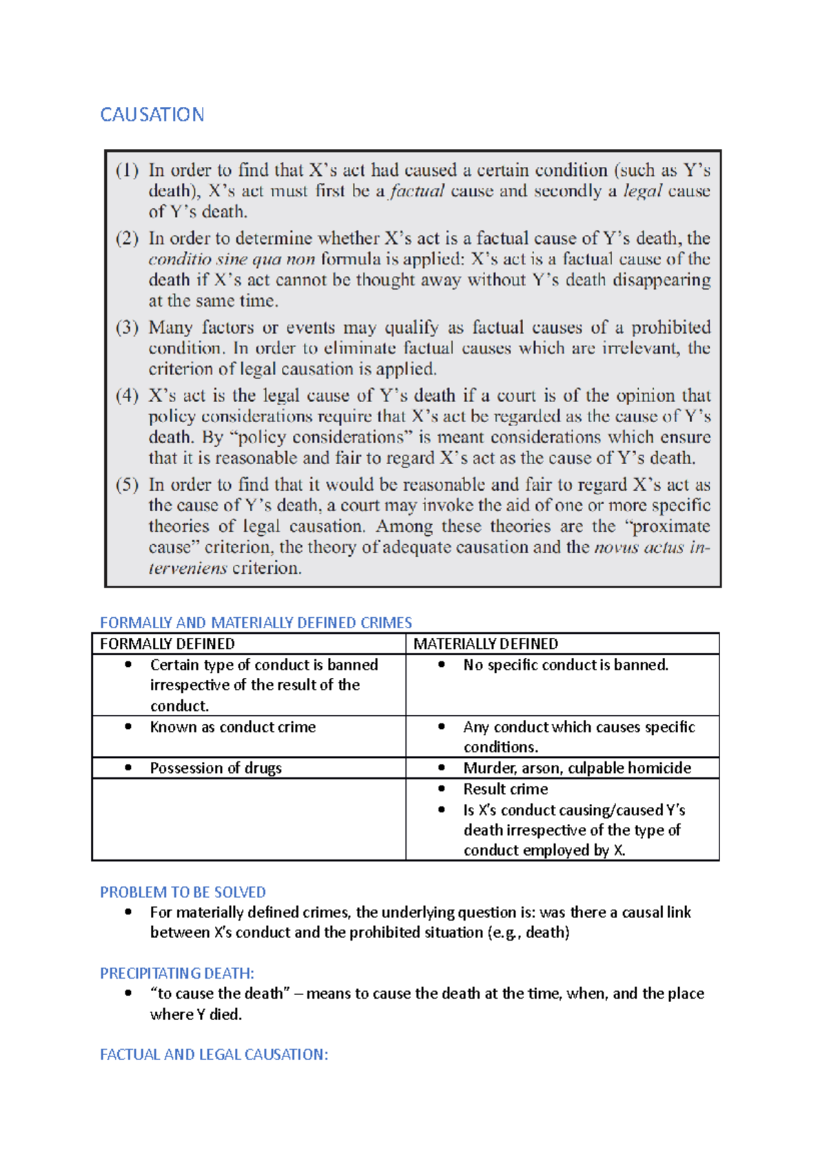 Causation Part One - CAUSATION FORMALLY AND MATERIALLY DEFINED CRIMES ...