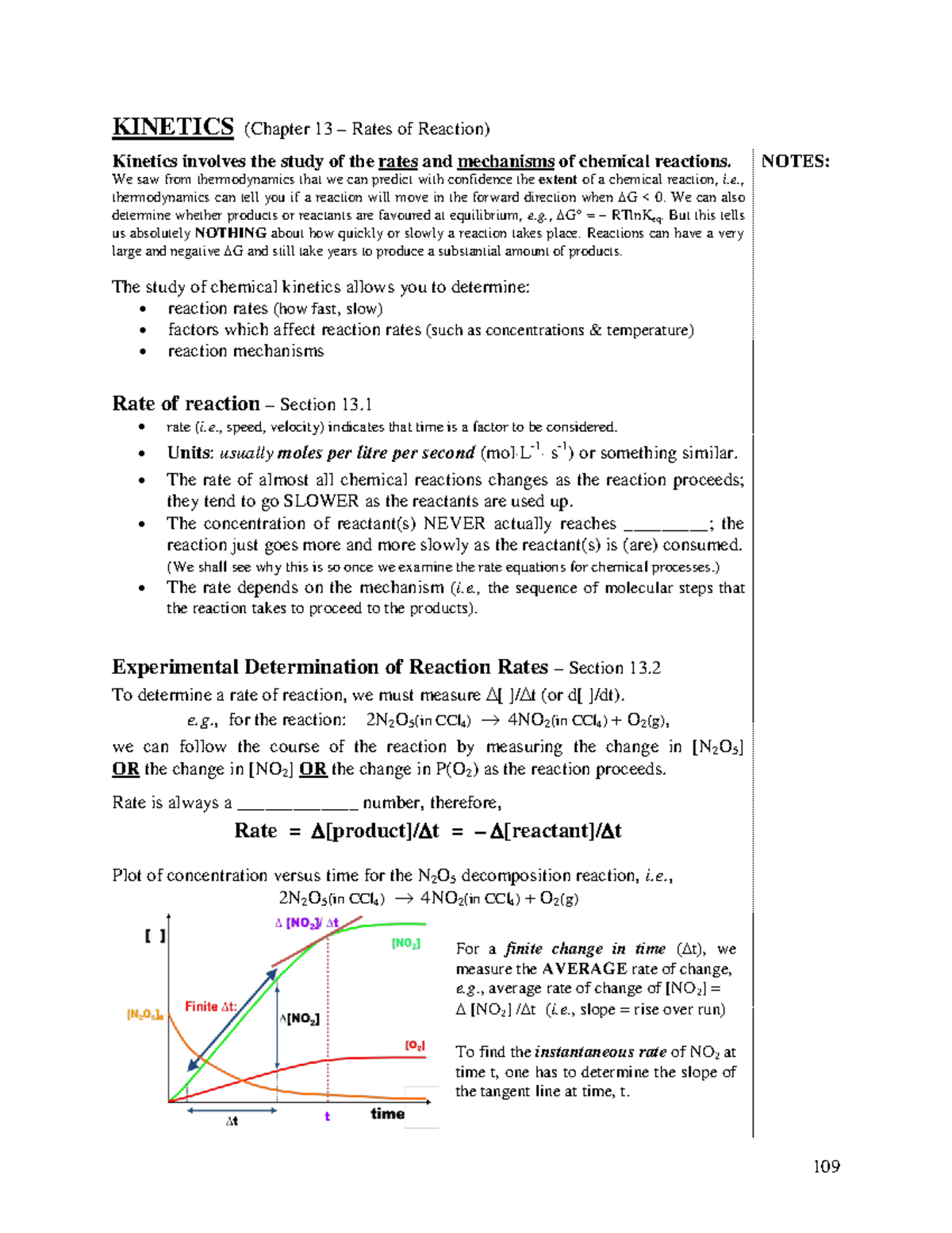 Kinetics handout - KINETICS (Chapter 13 – Rates of Reaction ...