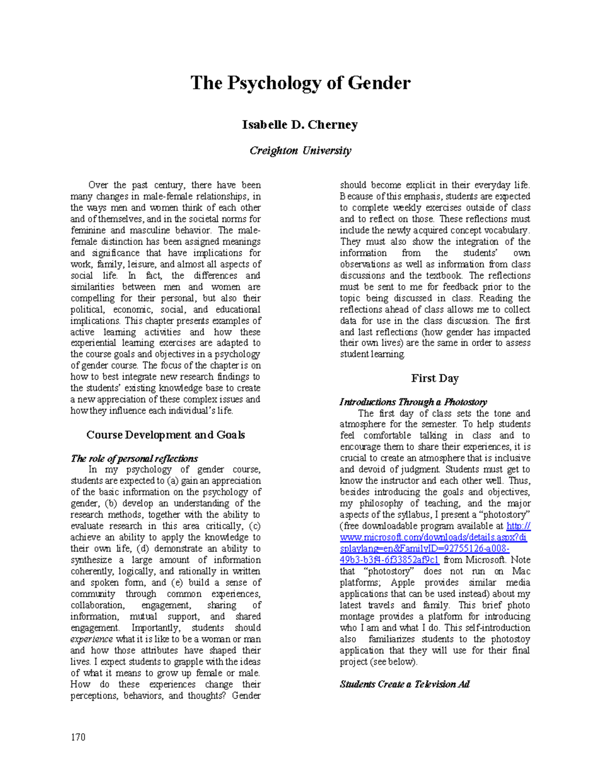 Gender psychology - The Psychology of Gender Isabelle D. Cherney ...