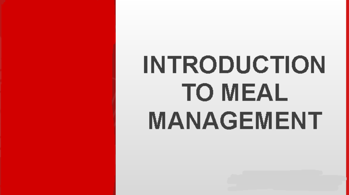 Introduction to Meal Management - WMSU INTRODUCTION TO MEAL MANAGEMENT ...