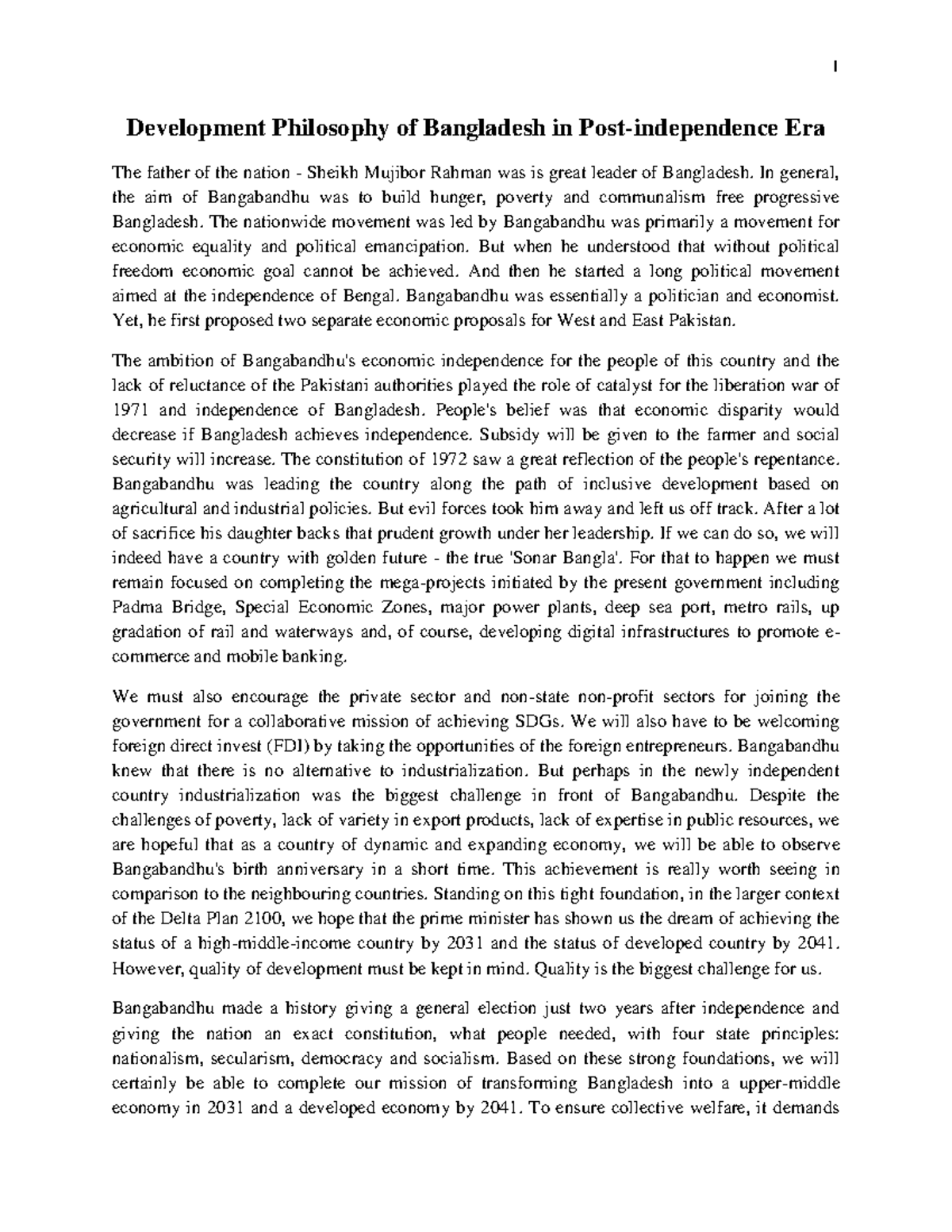 Development Philosophy of Bangladesh - In general, the aim of Bangabandhu was to build hunger ...