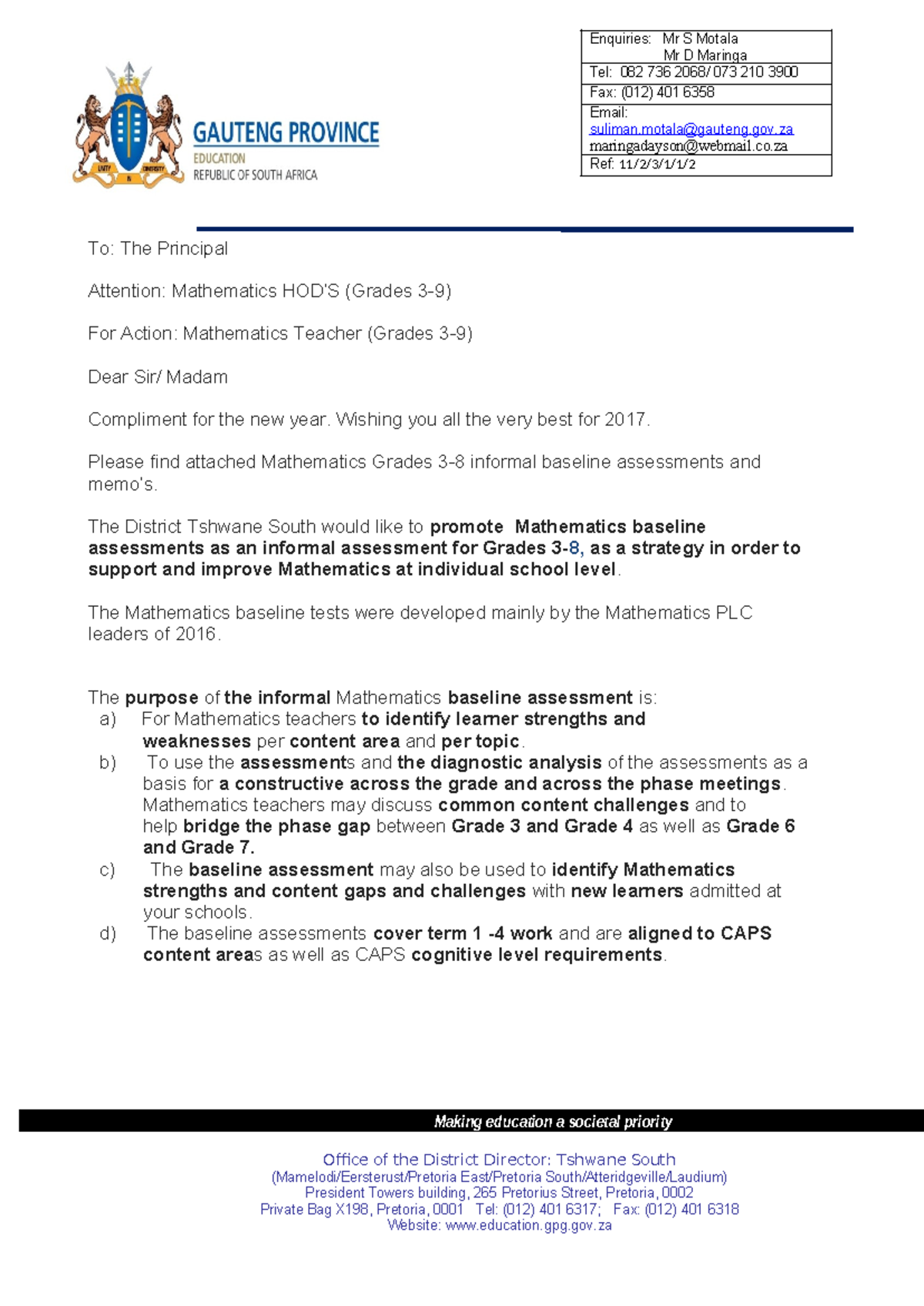 Baseline-Procedure - hthdhdghsghhgfh - To: The Principal Attention ...