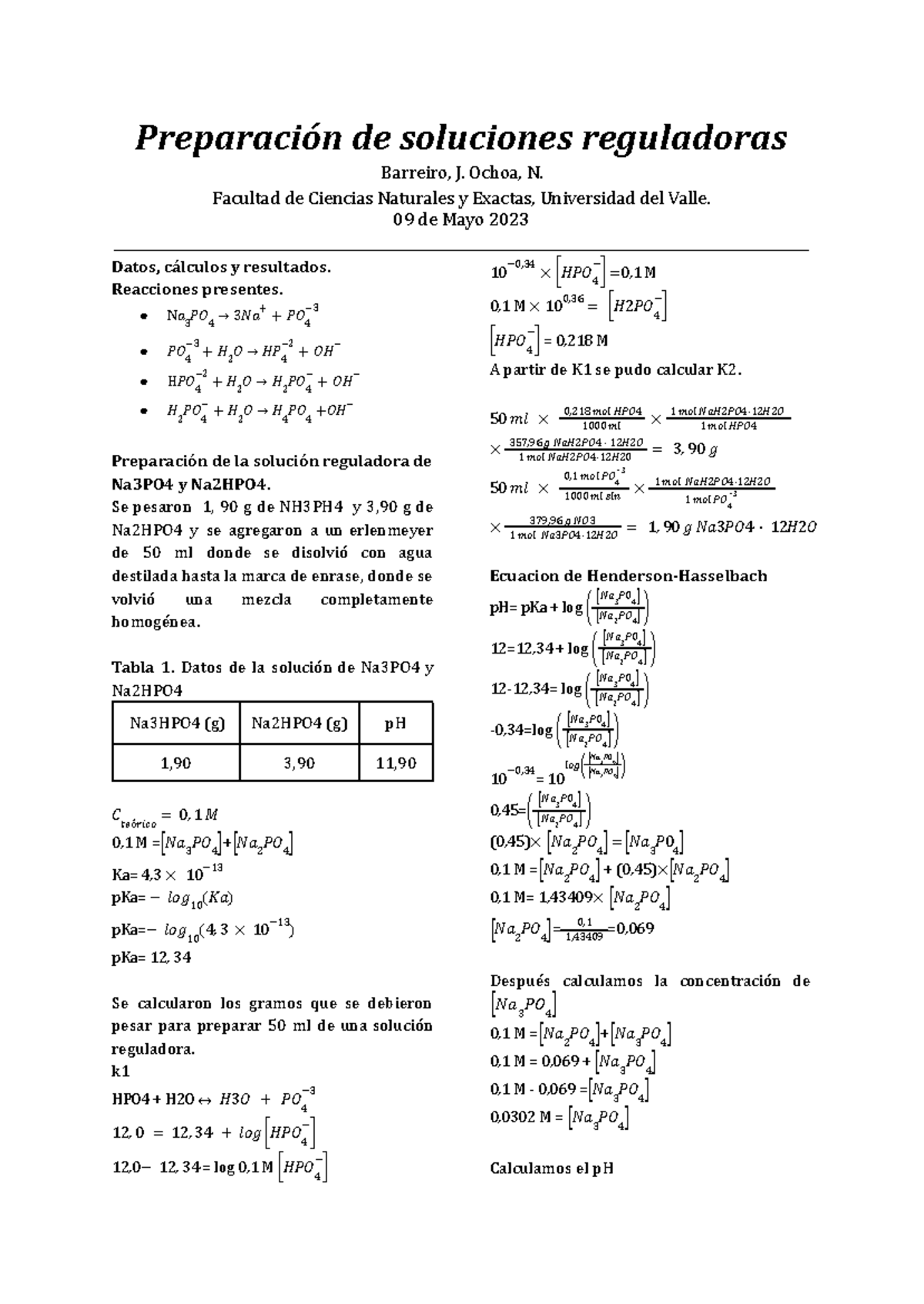 Soluciones reguladoras - Preparación de soluciones reguladoras Barreiro, J. Ochoa, N. Facultad ...