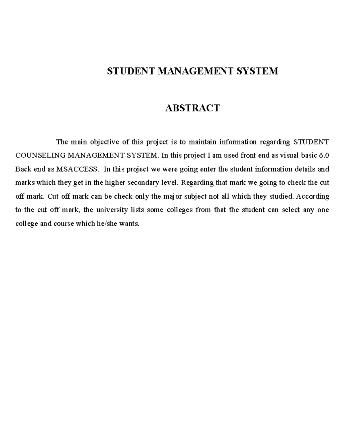 Student- Management- System - STUDENT MANAGEMENT SYSTEM ABSTRACT The ...
