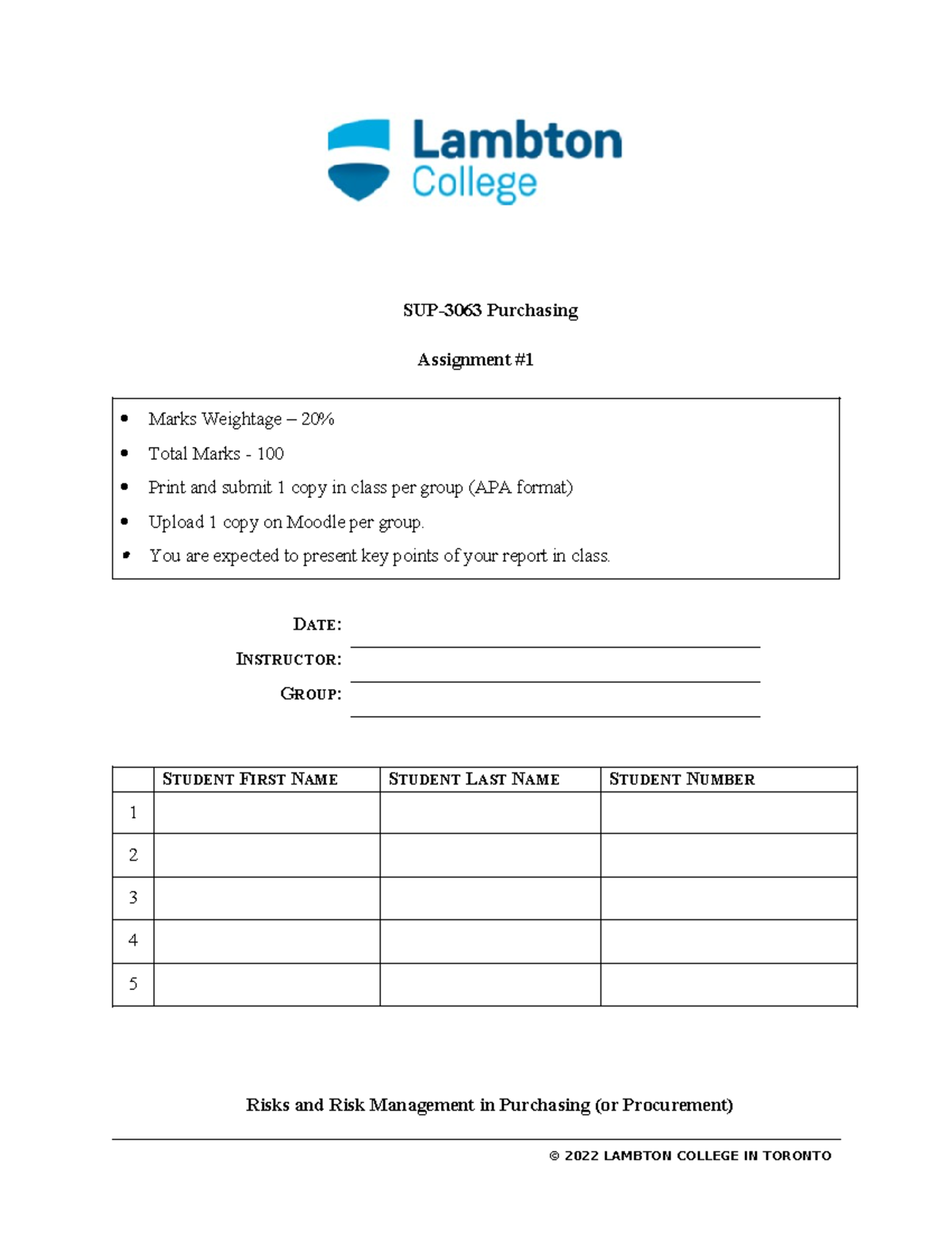 Assignment 1 SUP 3063 - Assignment # Marks Weightage – 20% Total Marks - 100 Print and submit ...