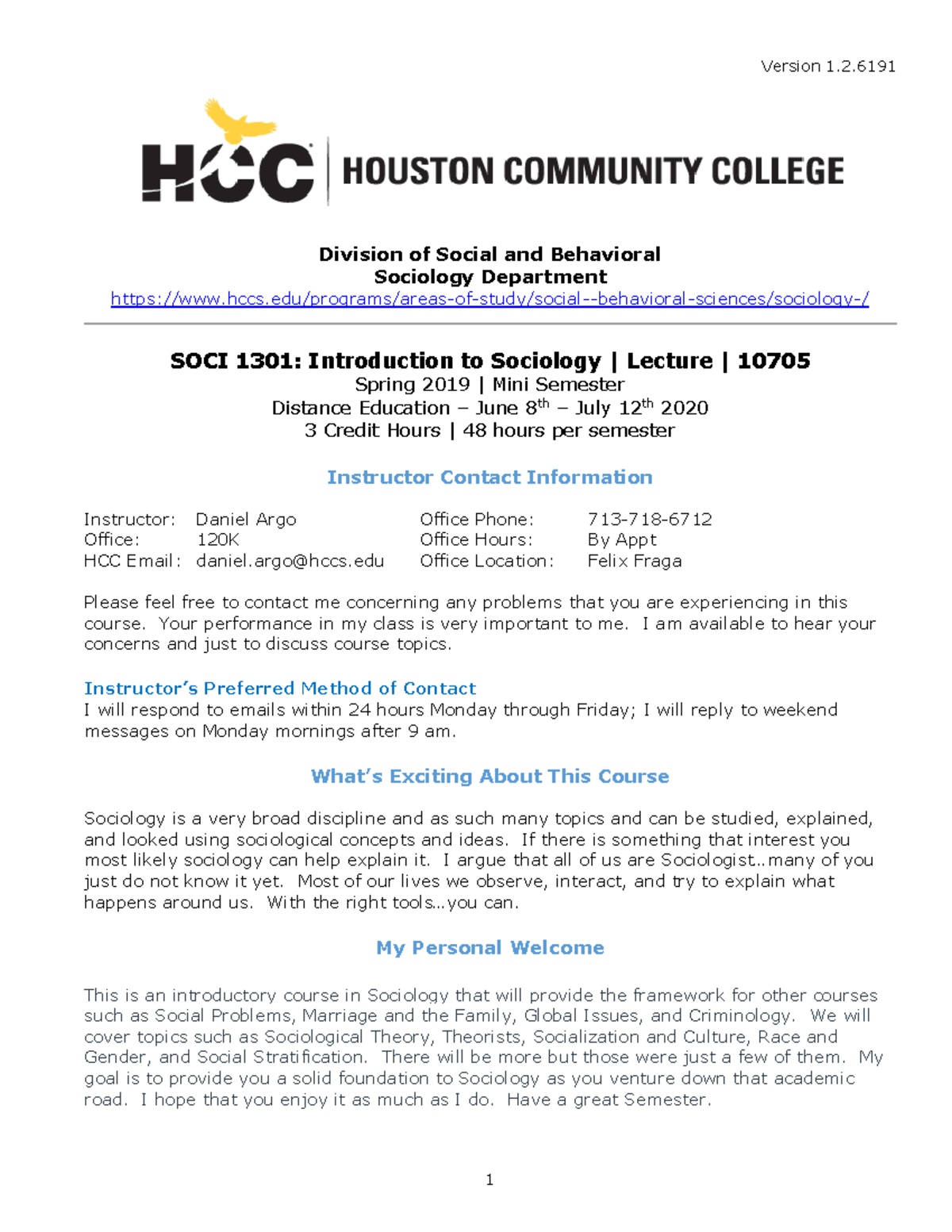 SOCI 1301 Syllabus - Division of Social and Behavioral Sociology ...