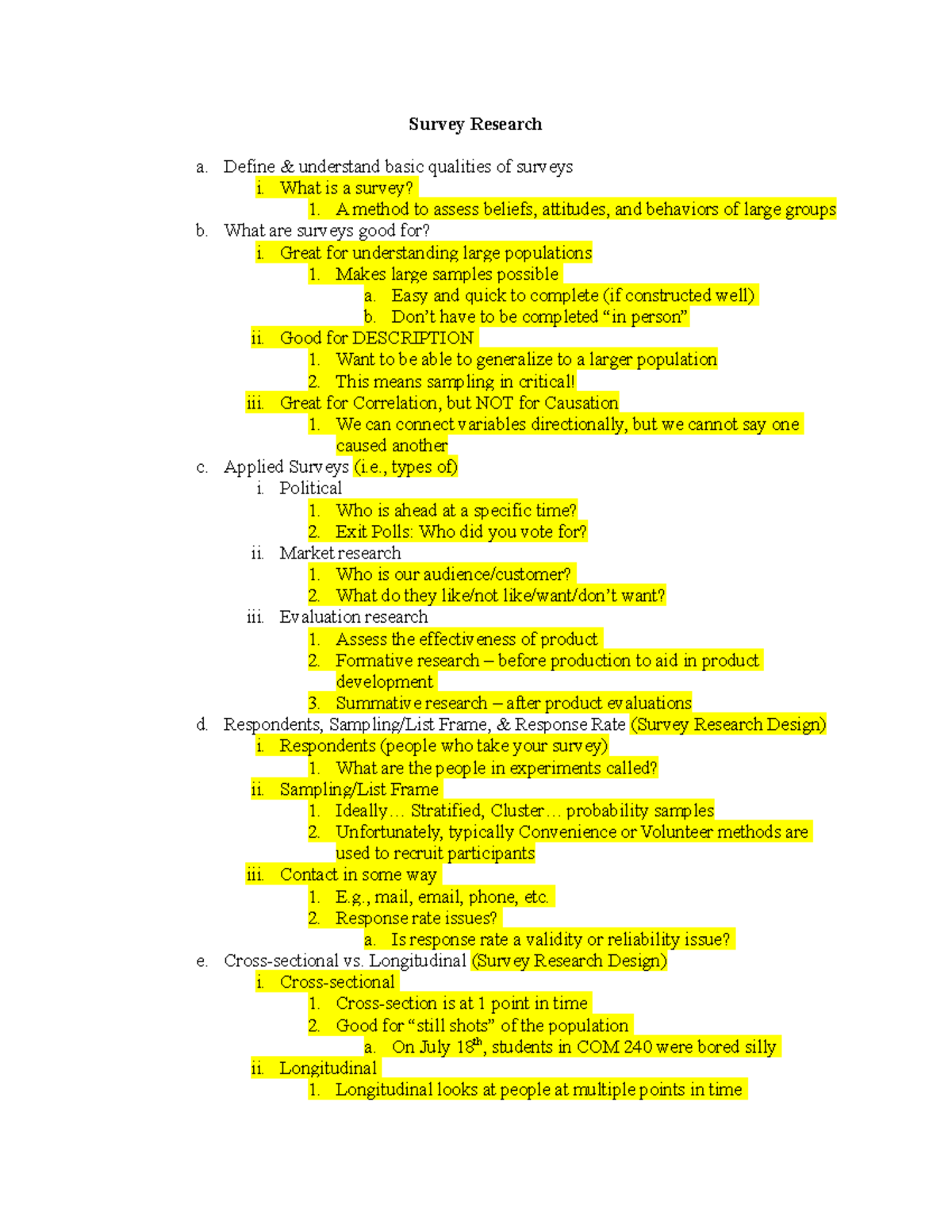 Survey Research (Exam 2 Material) - Survey Research a. Define ...