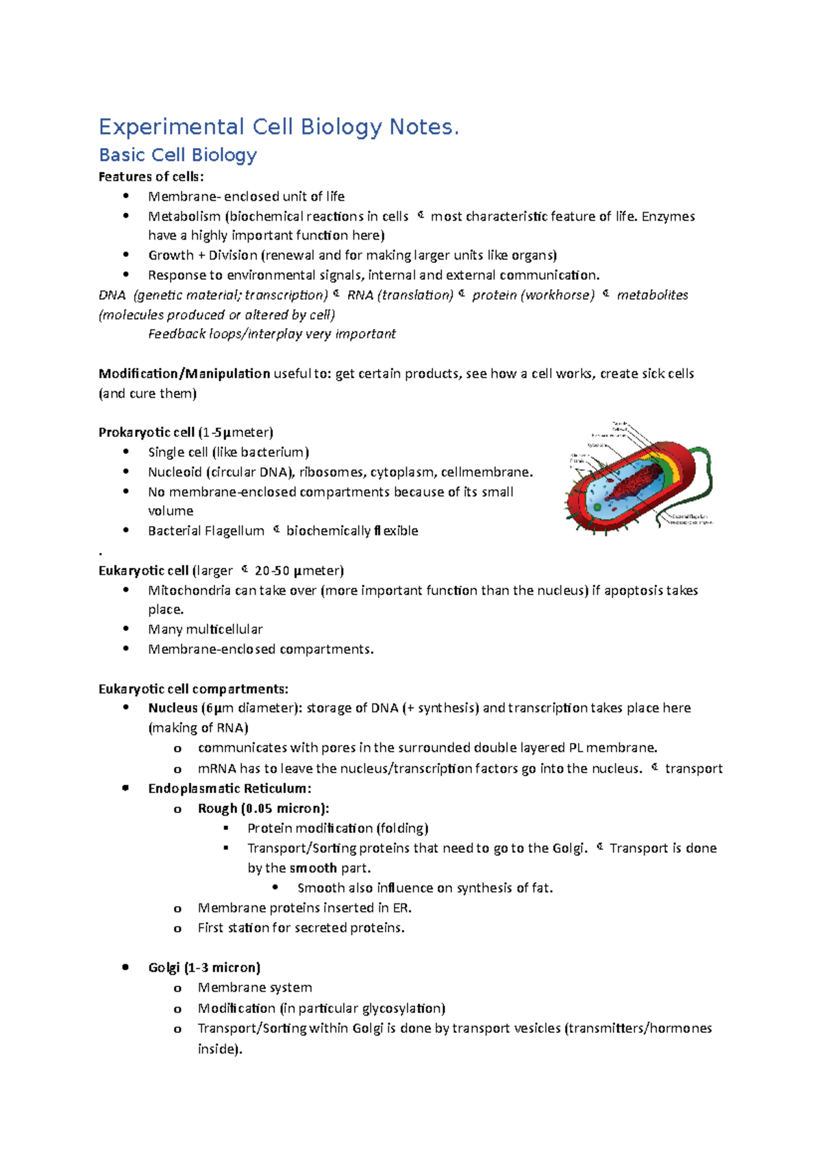 Experimental Cell Biology Summary Whole Course - Experimental Cell ...